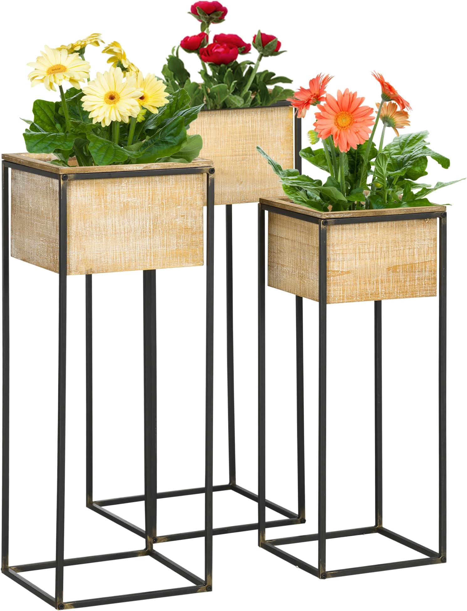 Outsunny Lot de 3 cache-pots carrés pour plantes fleurs sur pied en ...