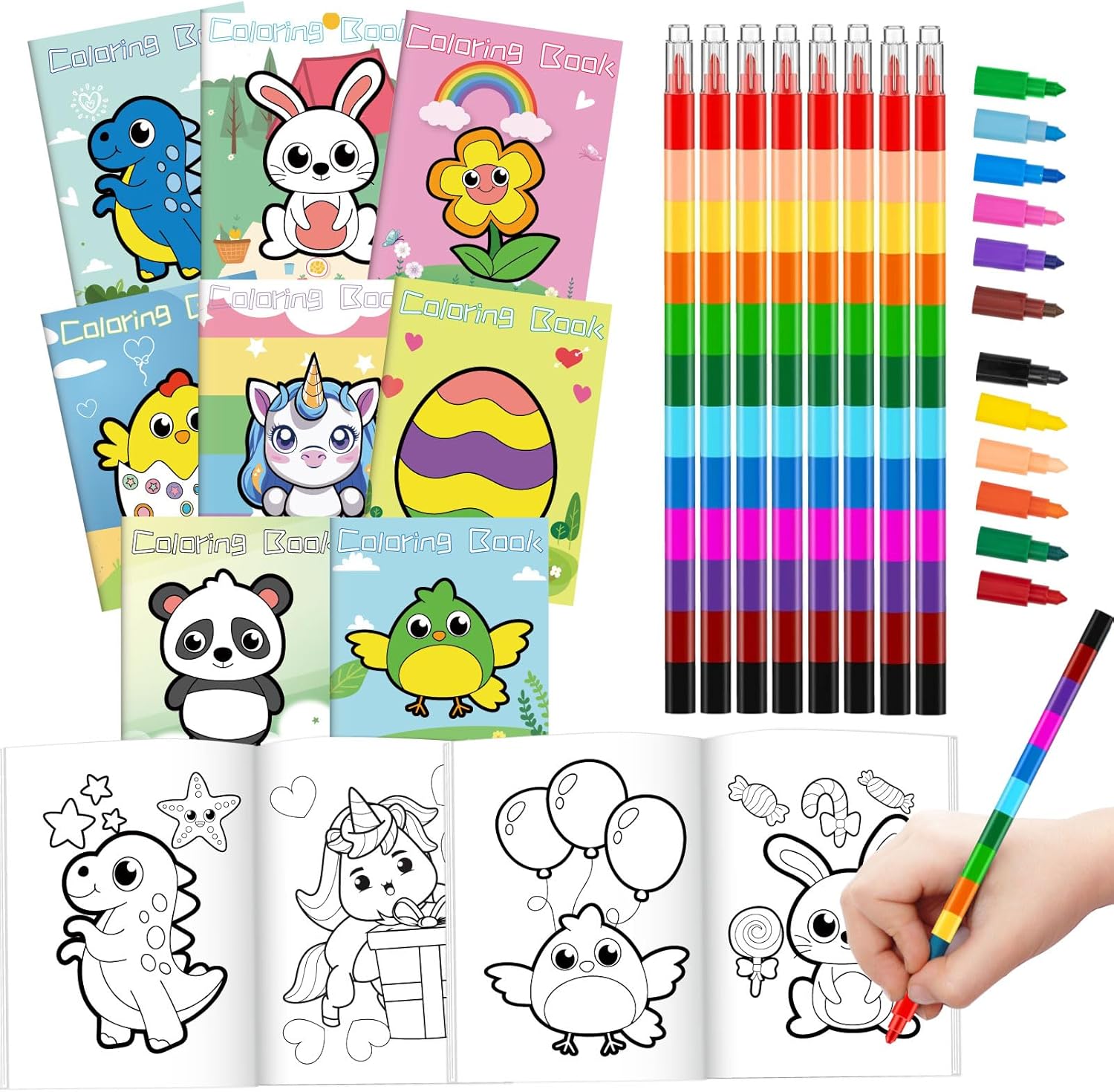 Amazon.com: 24 Coloring Books For Kids with 24 Stacking Crayons Set ...