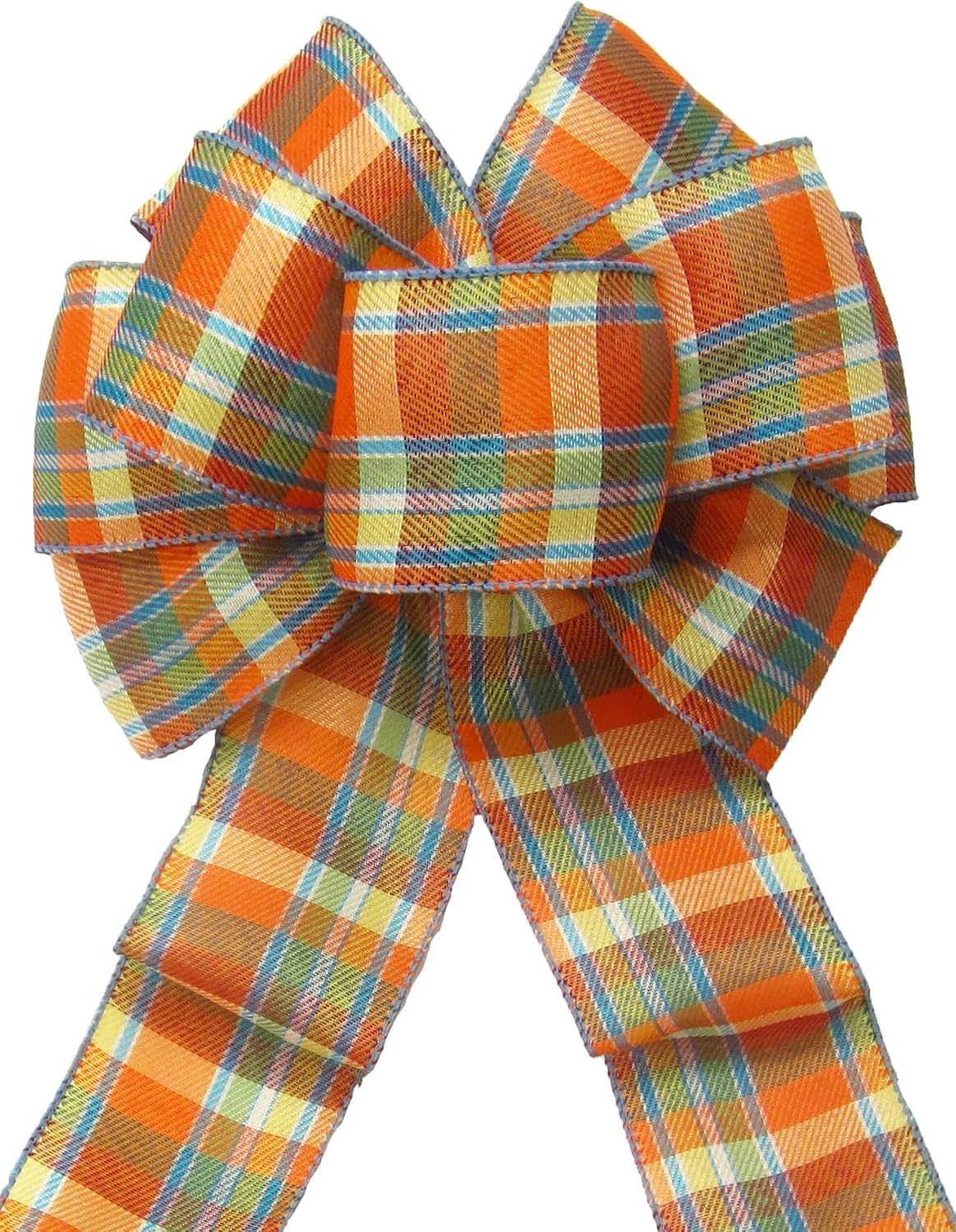 Amazon.com: 8" Orange & Turquoise Plaid Fall Wreath Bows by Alpine ...