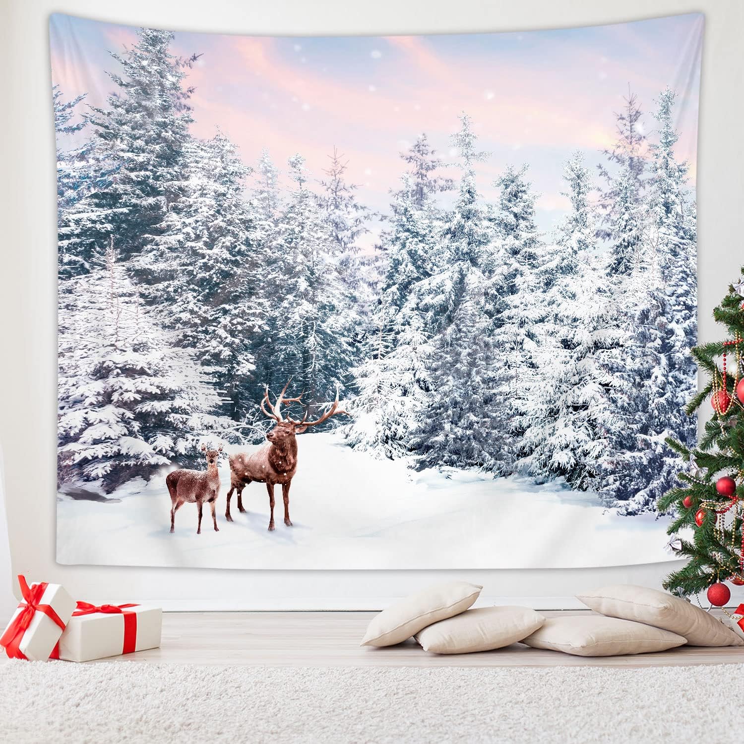 RosieLily Christmas Tapestry Wall Hanging, Deer Tapestry Forest ...