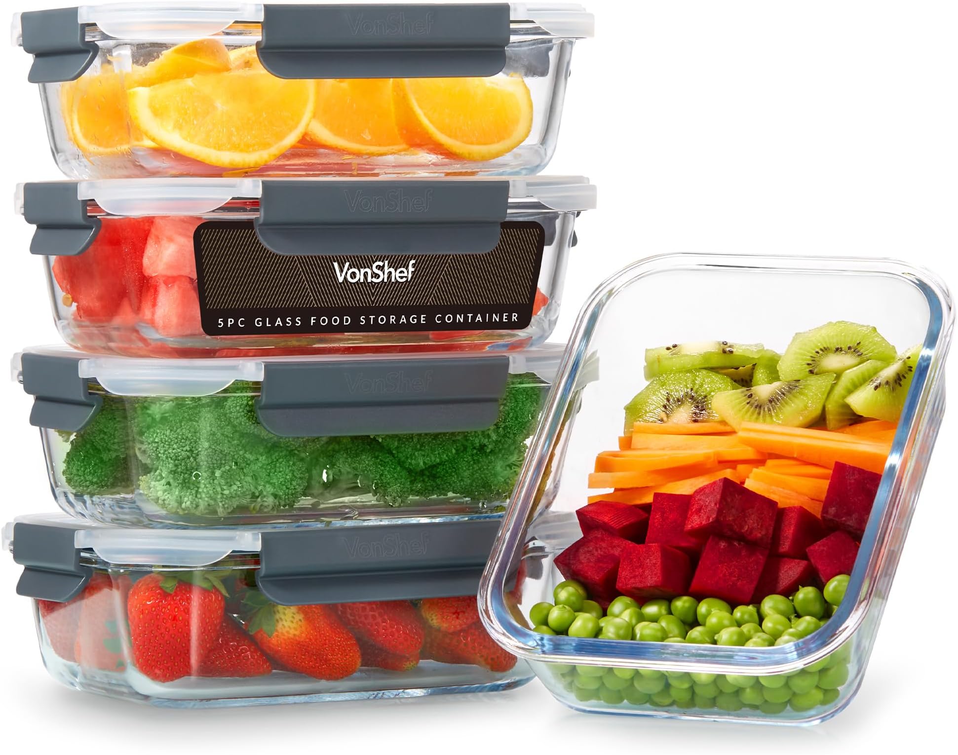 Superior Glass Food Storage Containers (Set of 3) Airtight BPA-Free ...