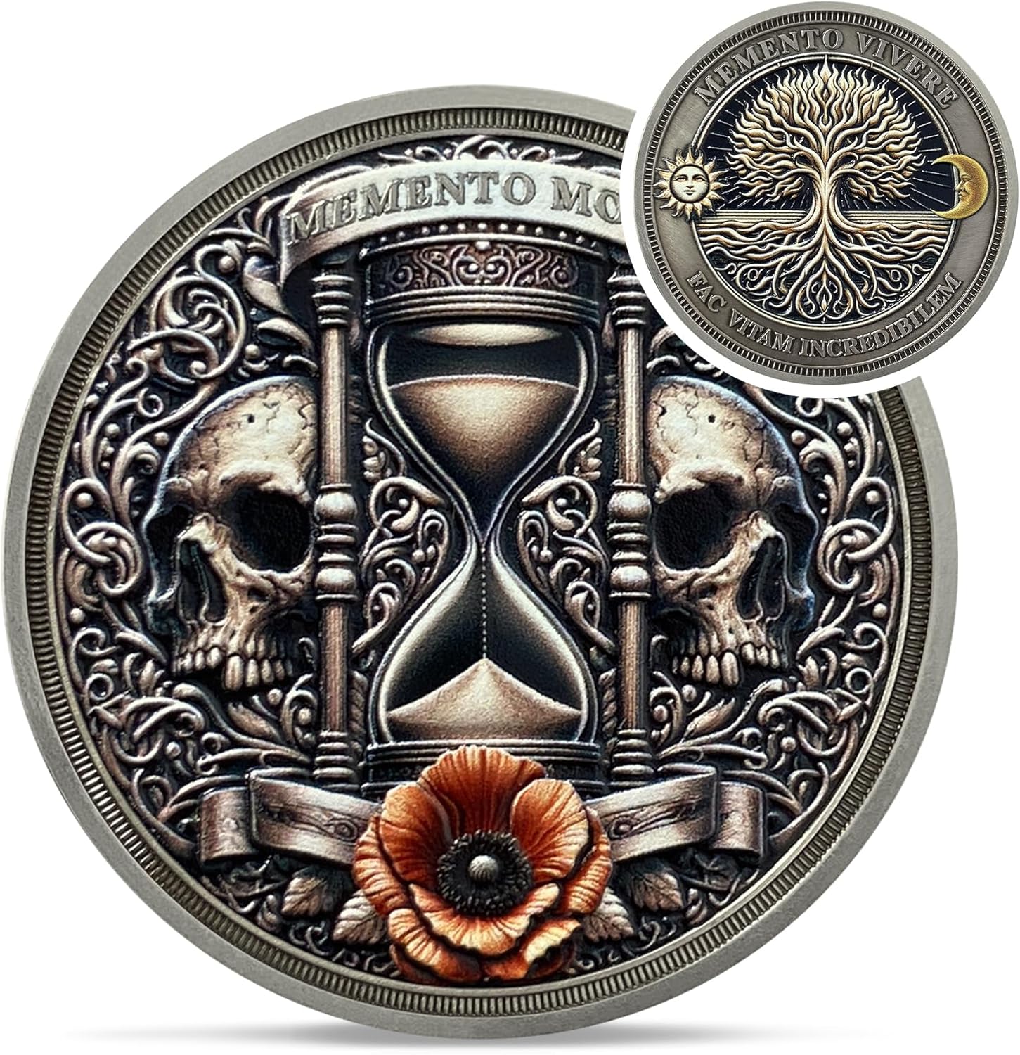 Hourglass Memento Mori Coin - Novelty Tree of Life Stoic Challenge Coin ...