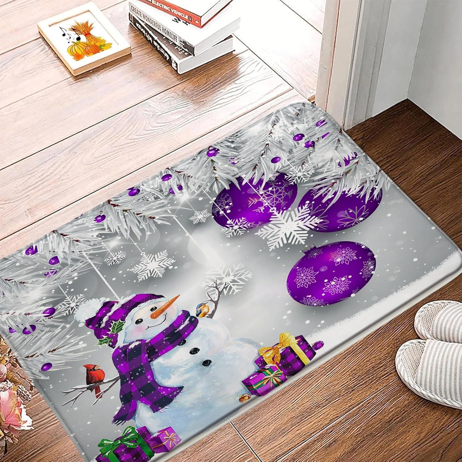 Amazon.com: GCTNBJL Snowman Bath Mat Purple Christmas Ball Cute Snowman ...
