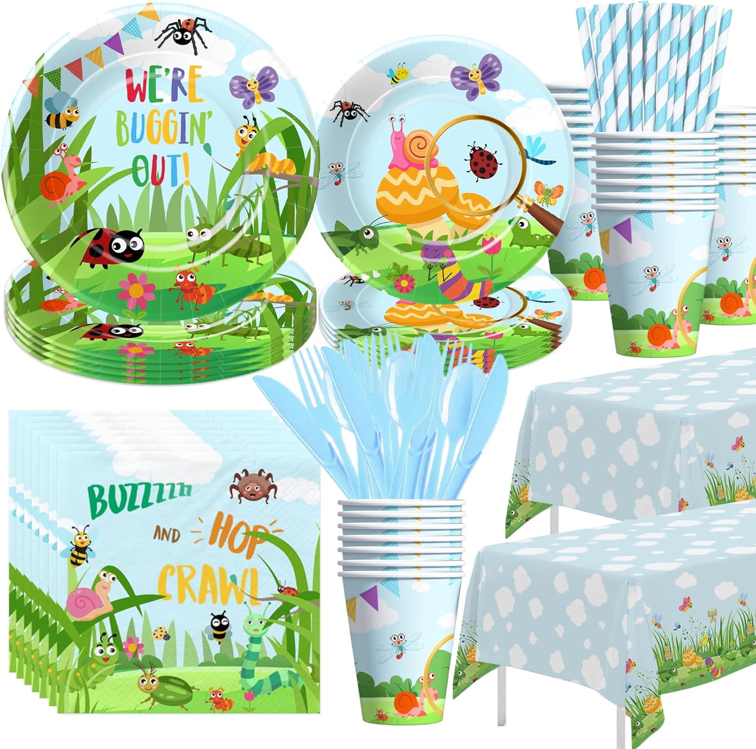 Amazon.com: APOWBLS Bug Birthday Party Decorations Tableware, Bug Party ...