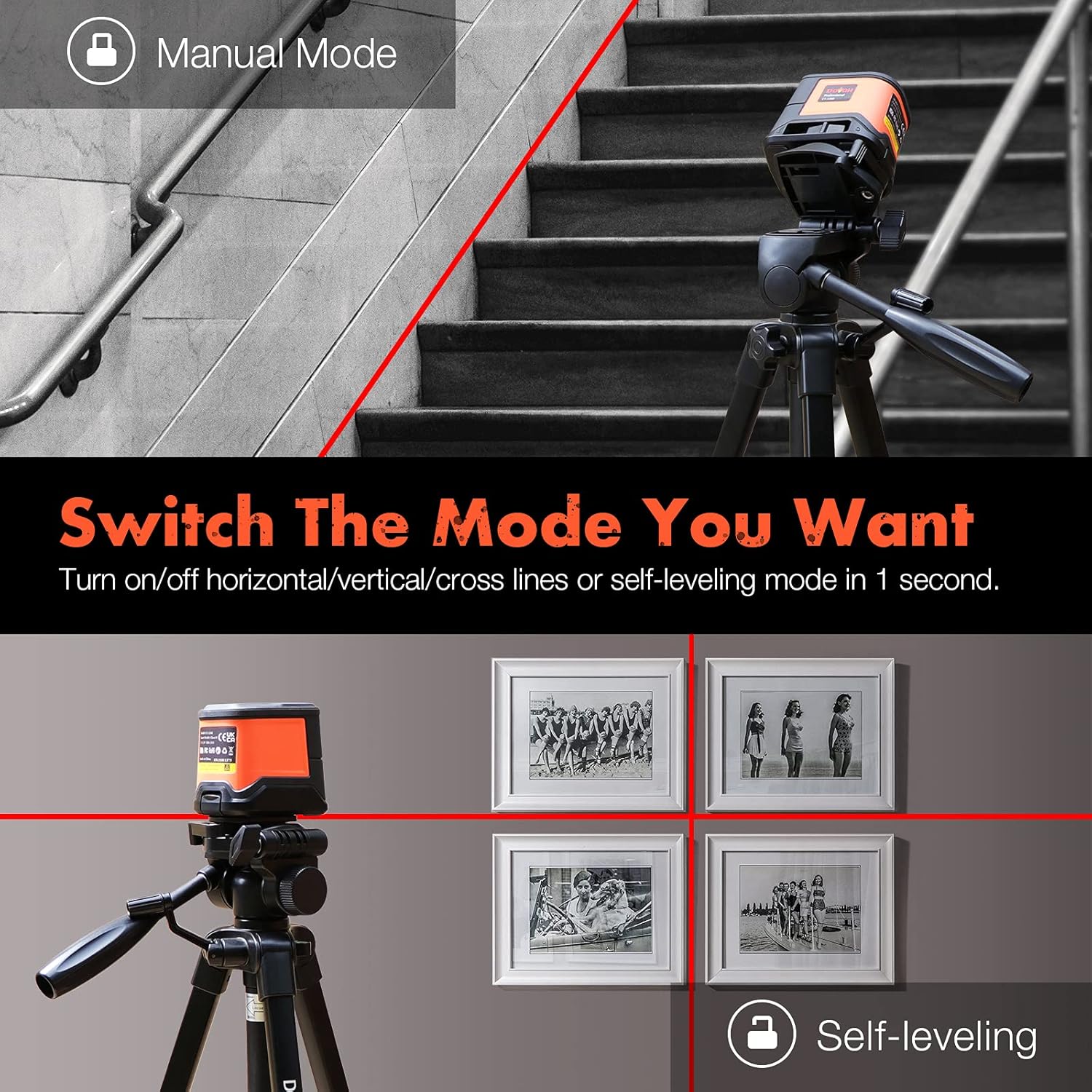 DOVOH Laser Levels Self Leveling, Cross Line Laser Leveling Tool ...