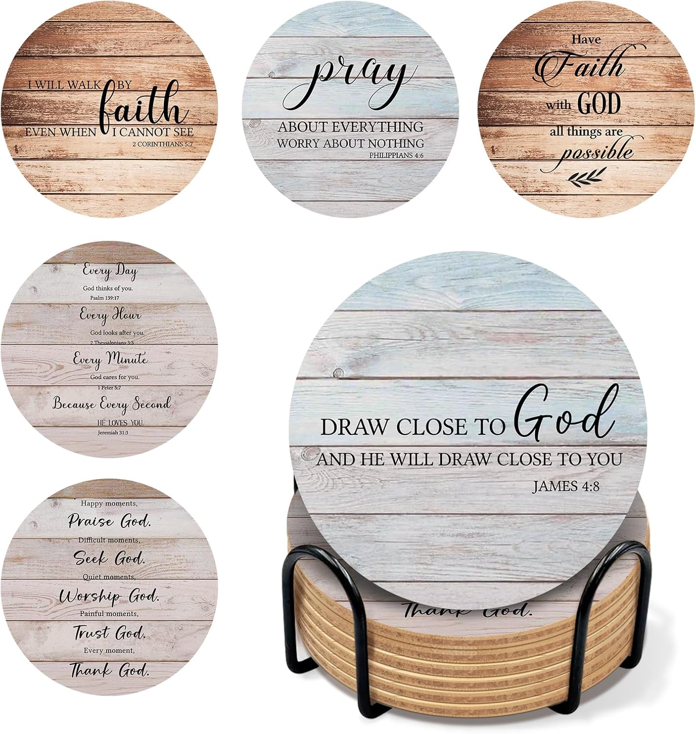 Amazon.com: Guokoko Bible Verses Coasters With Holder Set of 6 ...