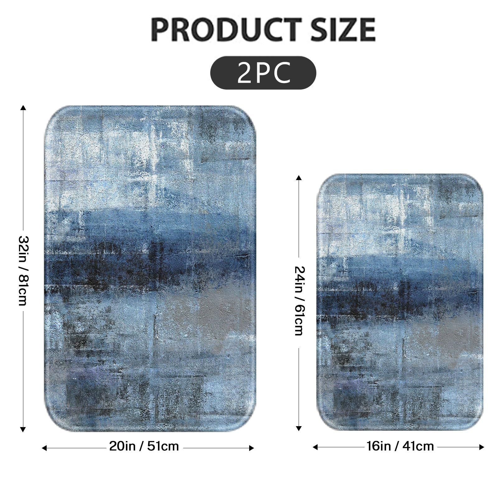 Britimes Modern Abstract Art Bathroom Rug Mat Set of 2, Blue and Gray ...