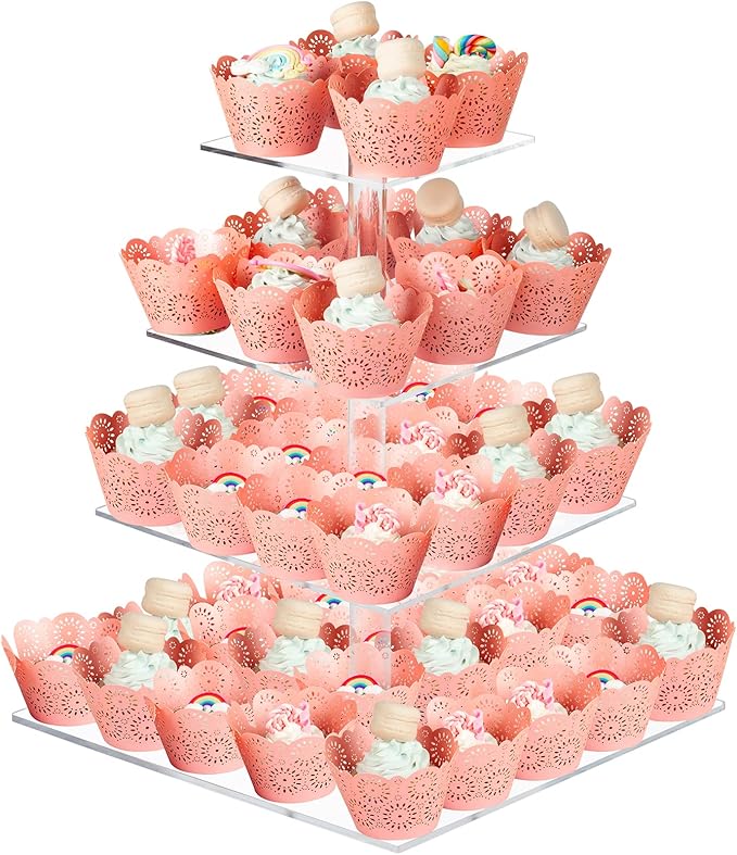Amazon.com: Cupcake Stand, 4 Tier Square Acrylic Cupcake Display Stand ...