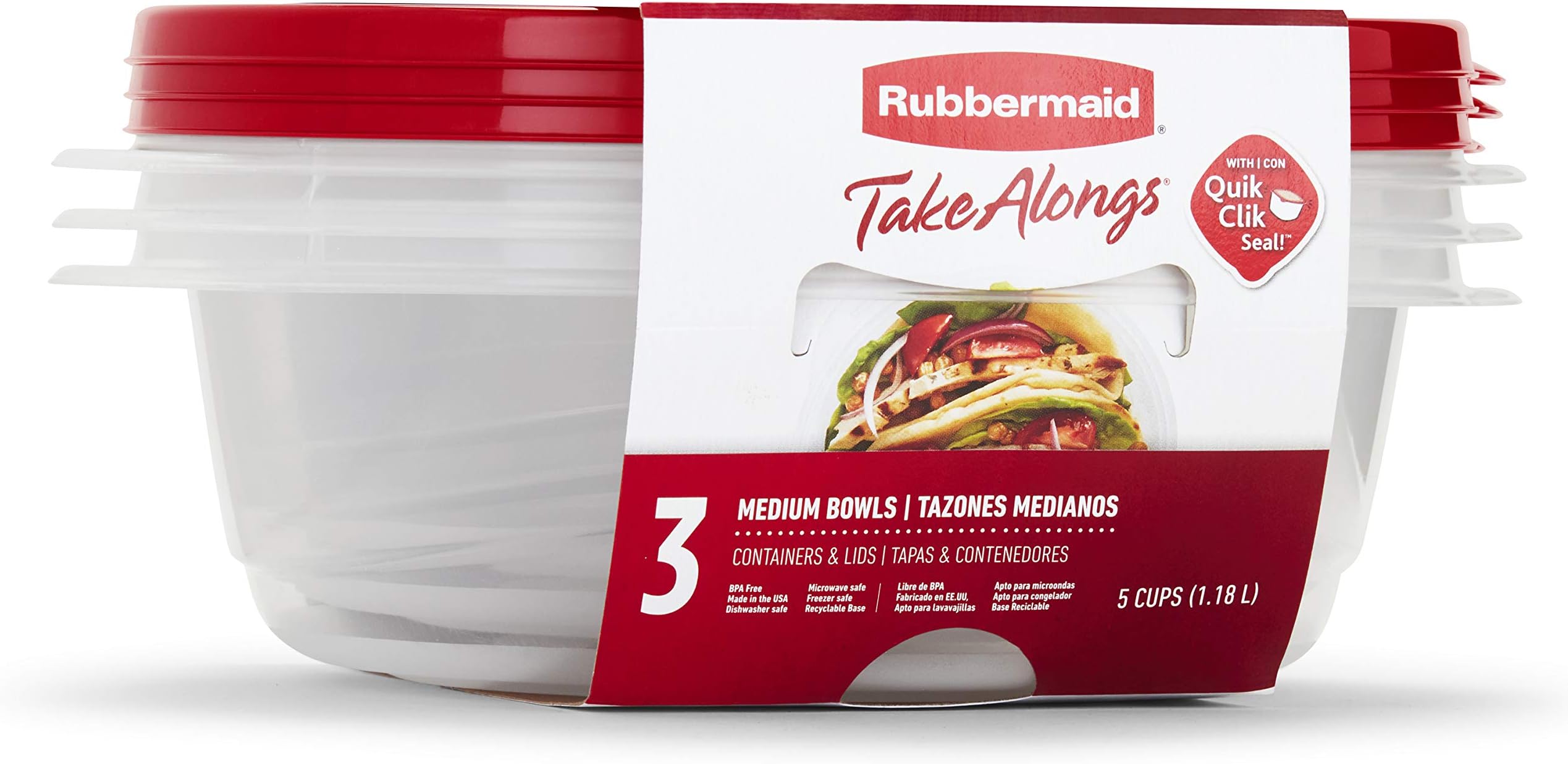 Amazon.com: Rubbermaid TakeAlongs Food Storage Container, 5 Cup, 3 ...