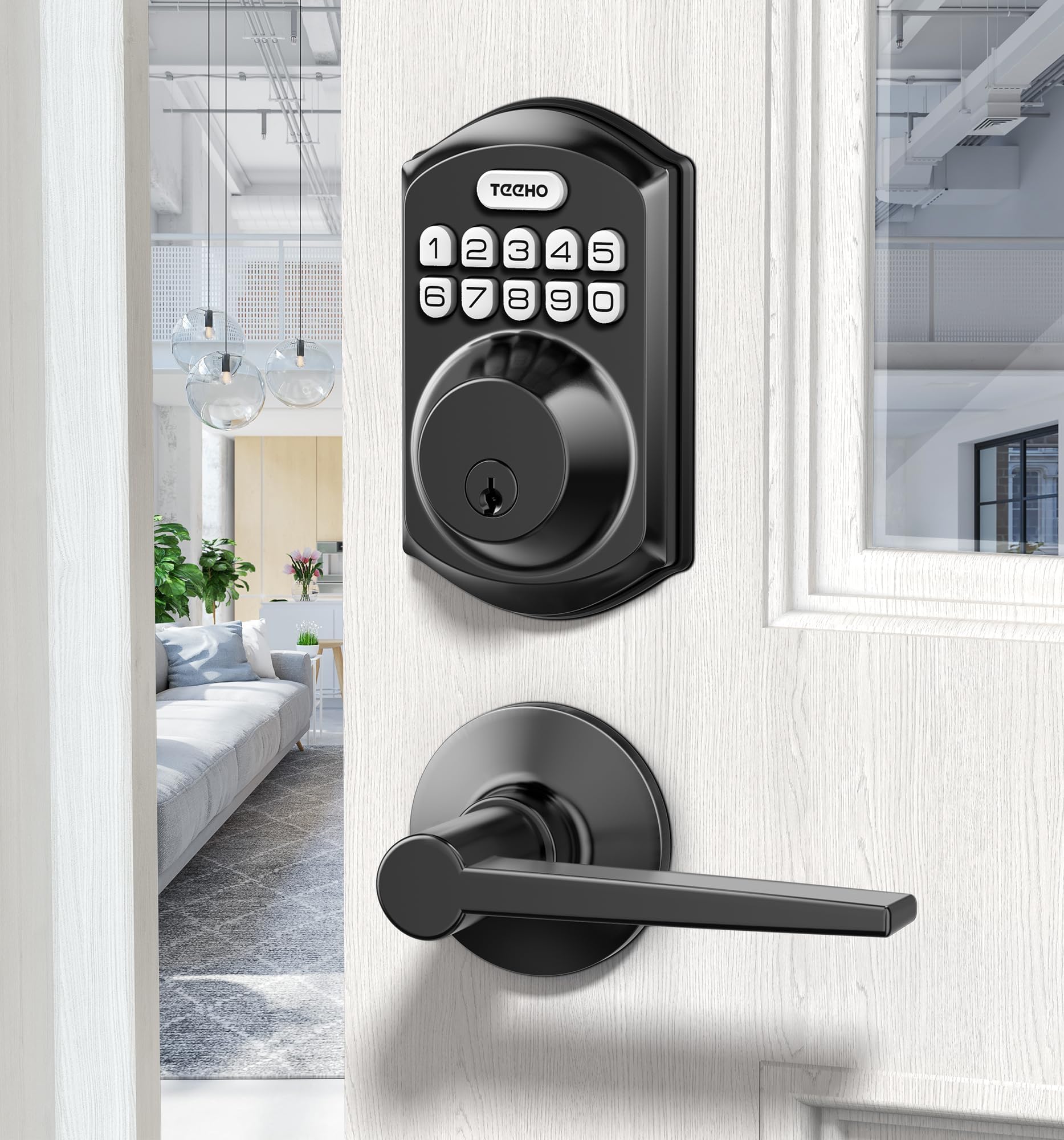 TEEHO Fingerprint Door Lock with 2 Lever Handles, Keyless Entry Door ...