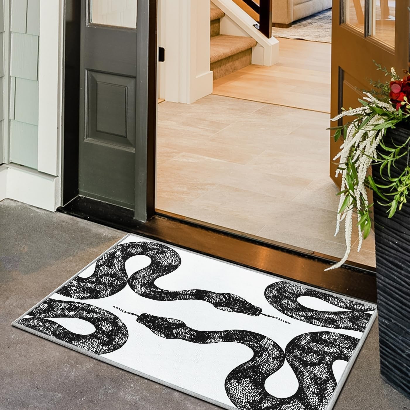 Amazon.com: Snakes Decor Runner Rug,2x7ft, White Black Animal Serpent ...