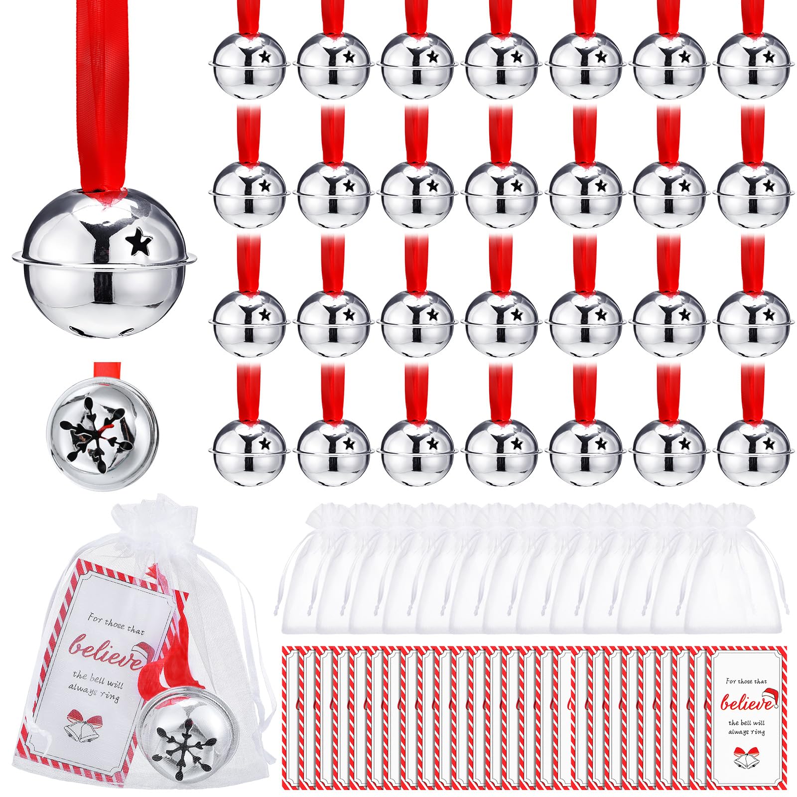 Amazon.com: Leitee 30 Pcs Christmas Believe Bell Ornaments Silver ...