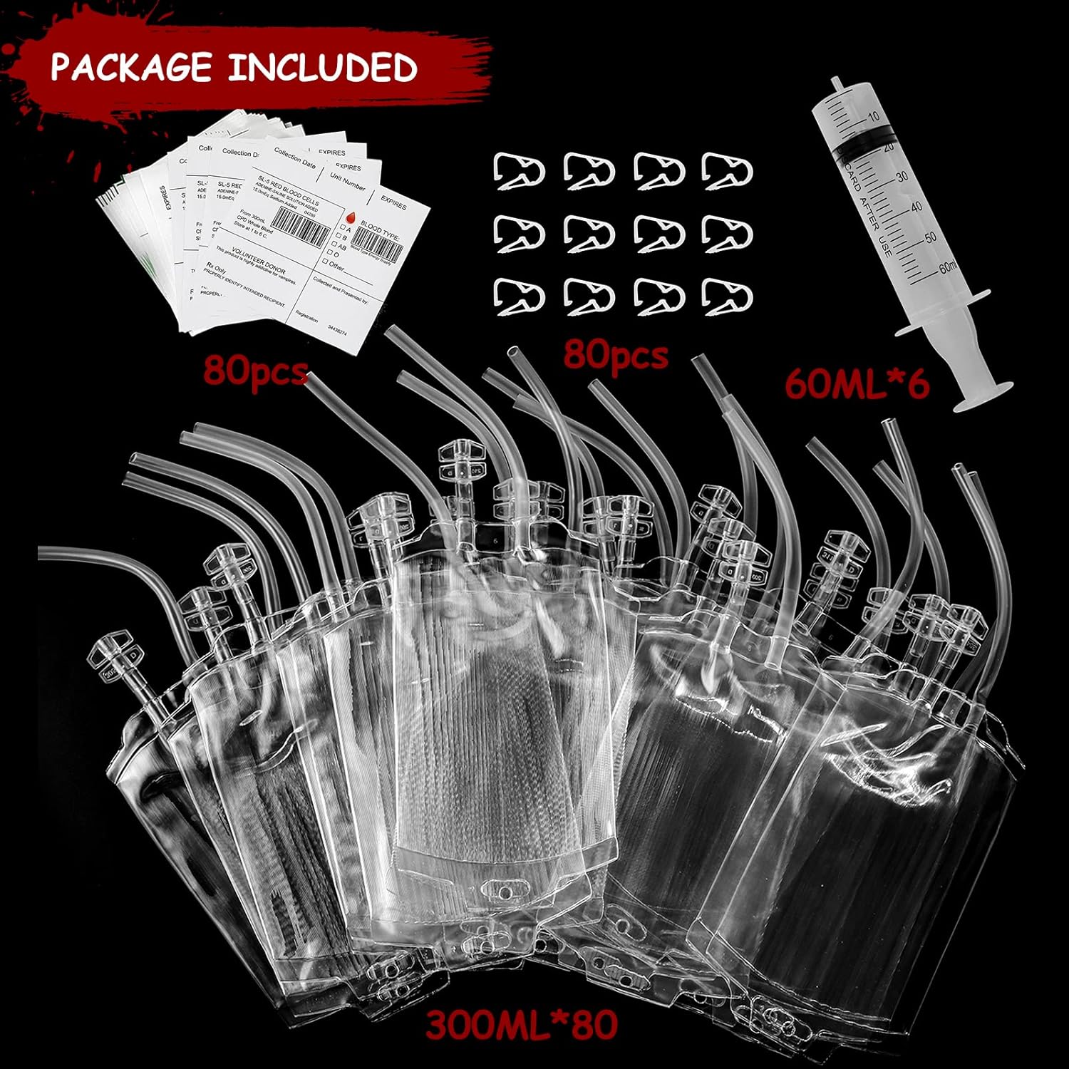 80 Packs Halloween Blood IV Bags for Drinks Reusable Energy Container ...