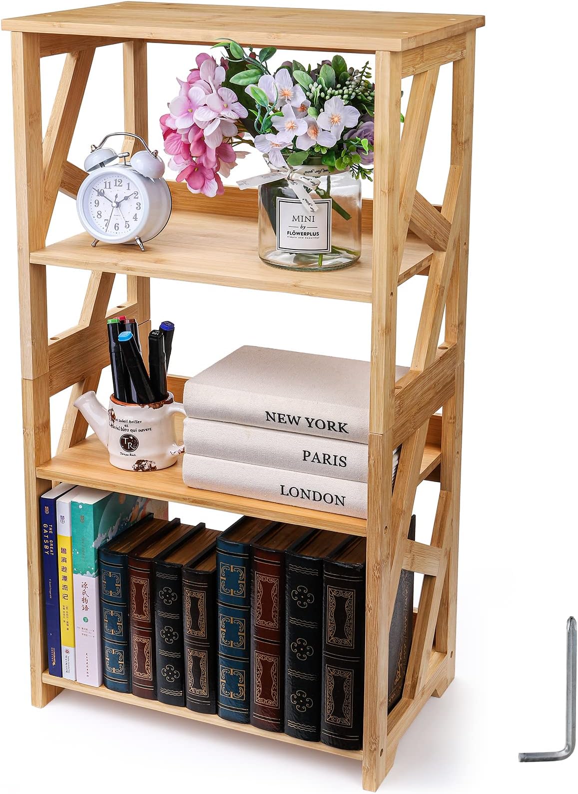 Amazon.com: Hedume Bookcase, 3-Tier Open Shelf Bookcase, Small Bamboo ...