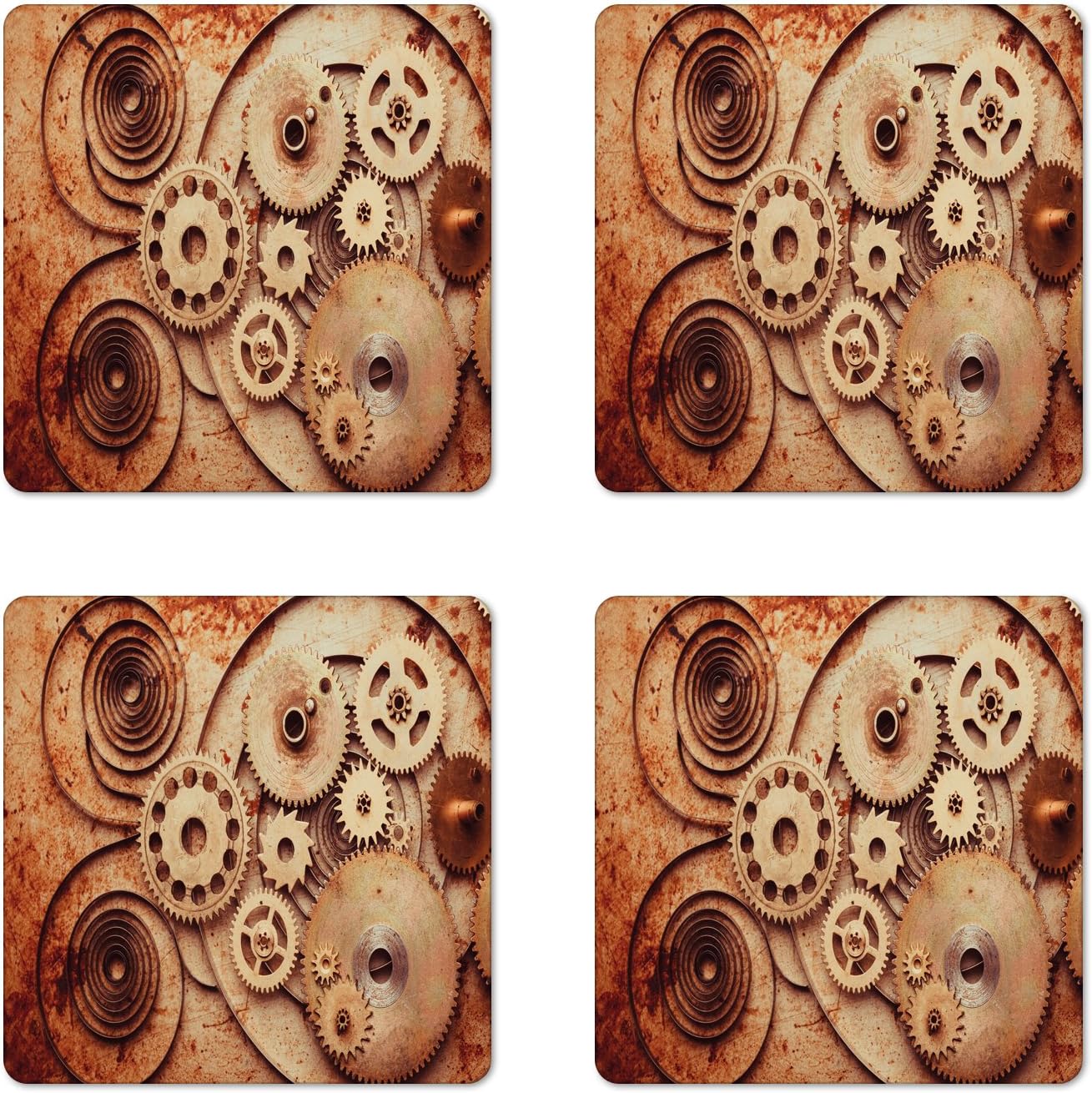 Amazon.com: Ambesonne Vintage Coaster Set of 4, Mechanical Clocks ...