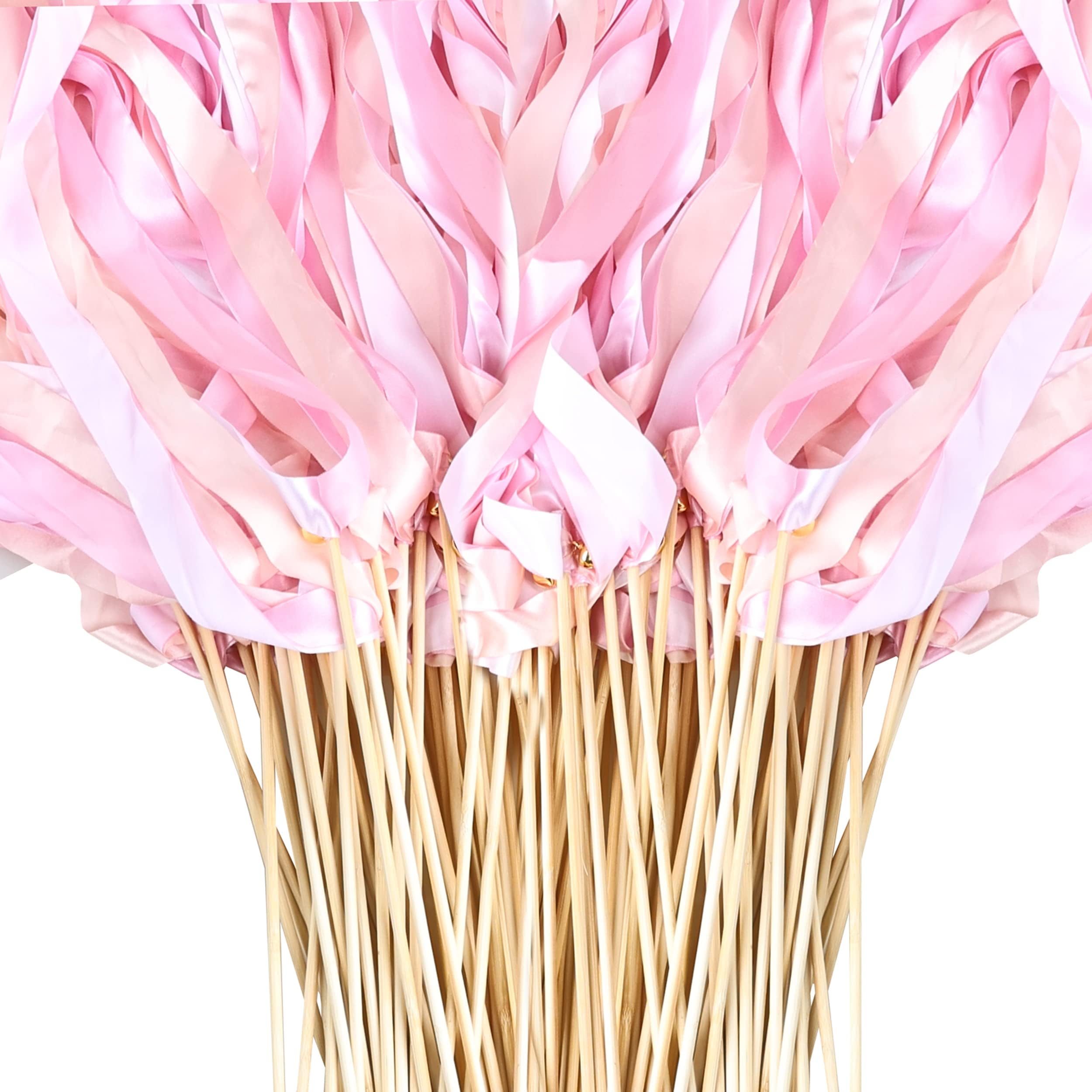Amazon.com: 100 Pieces Wedding Ribbon Sticks Wands with Bell, Pink ...