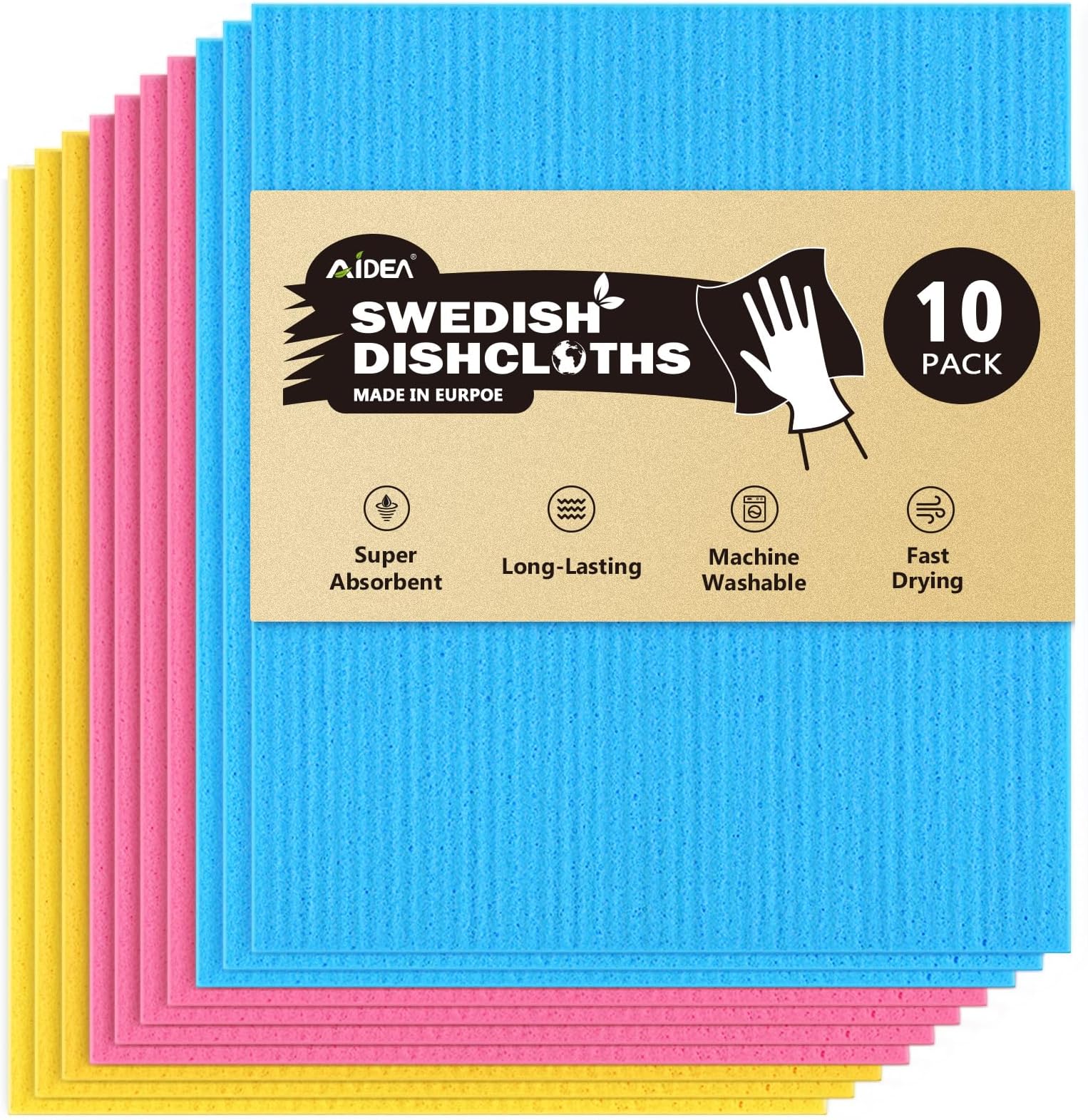 MR.SIGA Reusable Dish Cloths, Cellulose Sponge Cloth for Kitchen ...