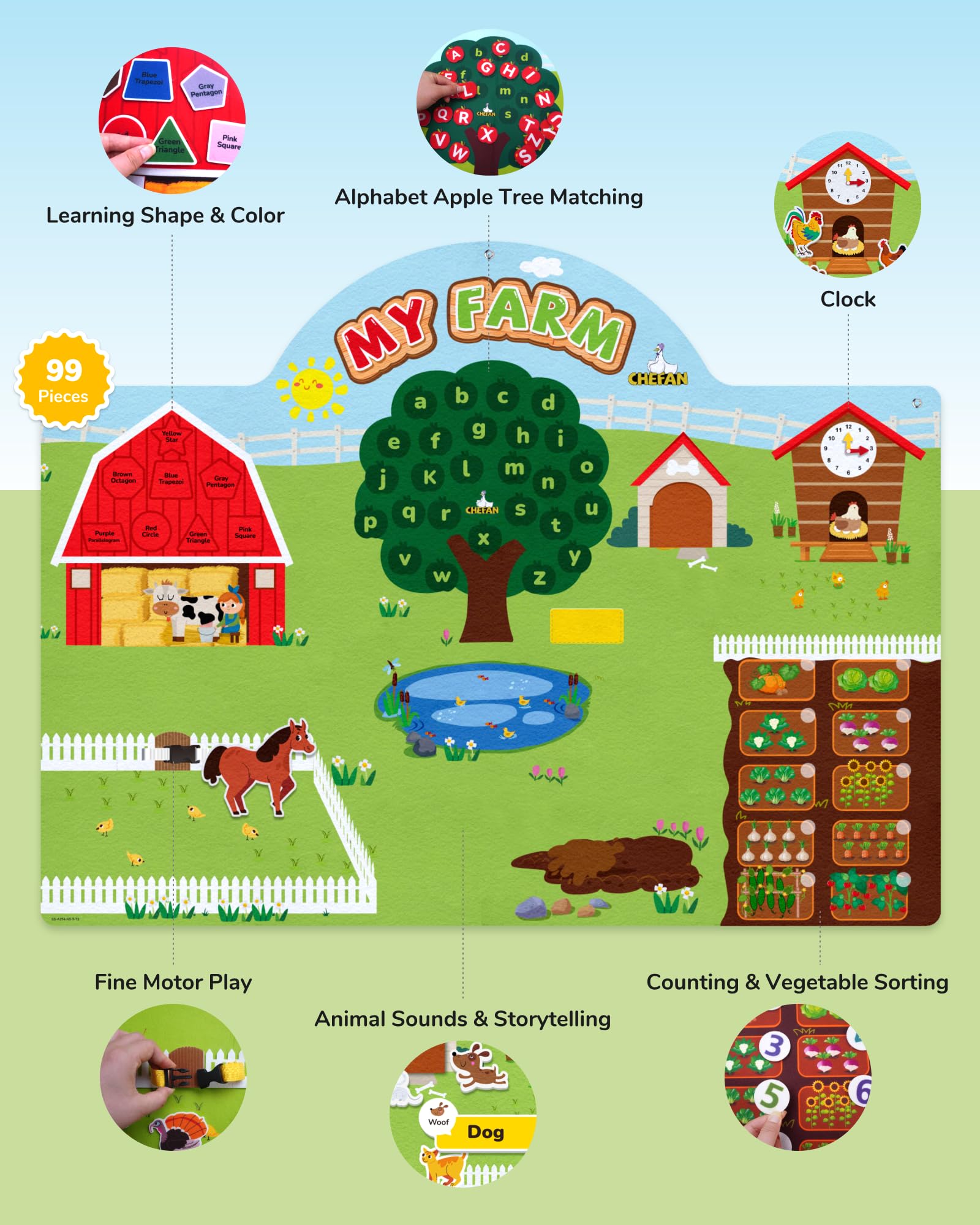 Snapklik.com : 99 Pcs Farm Animals Felt Story Board Set, 3.9 Ft ...