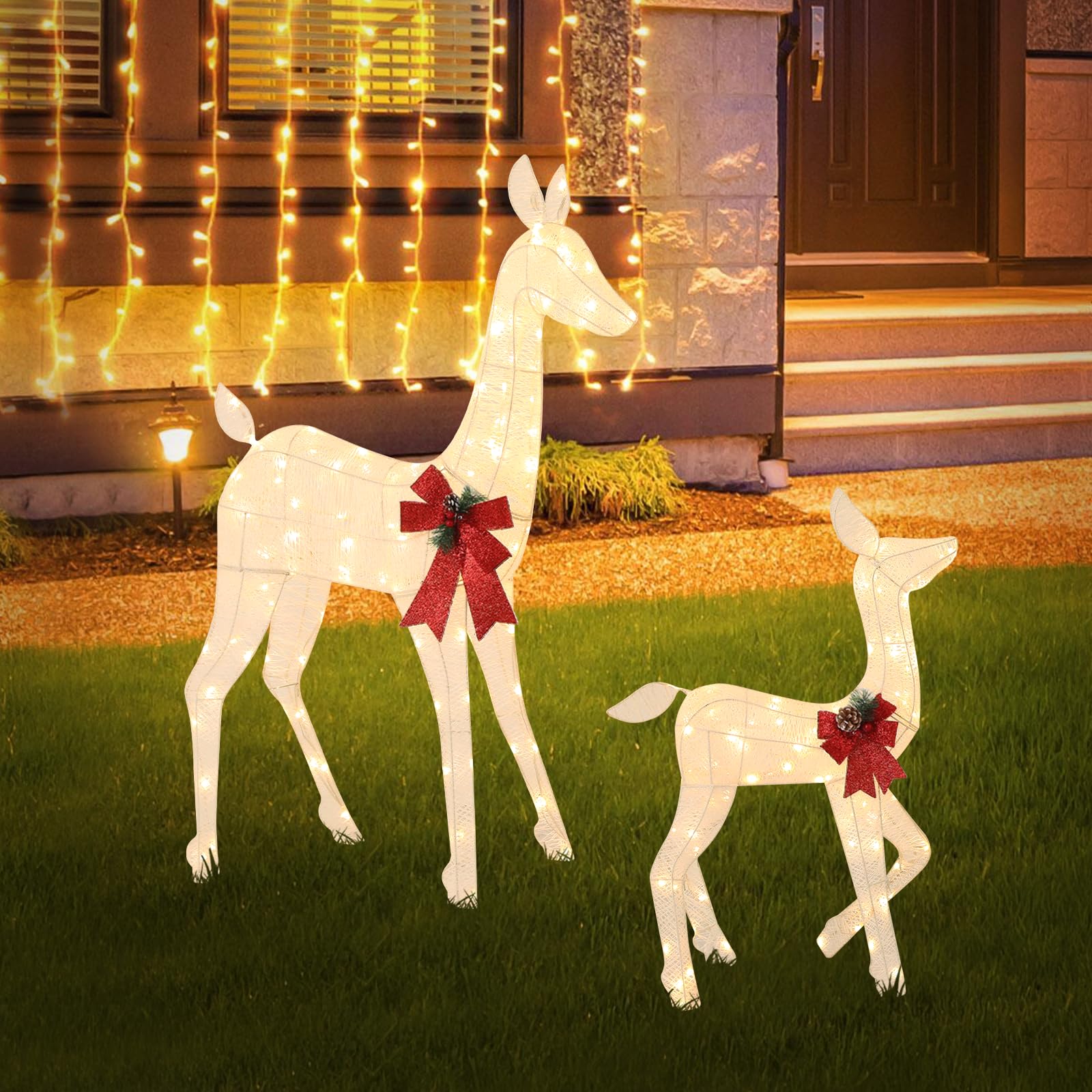 Amazon.com : BRIGHTORIA 2 Pieces Large Lighted Christmas Deer Family ...