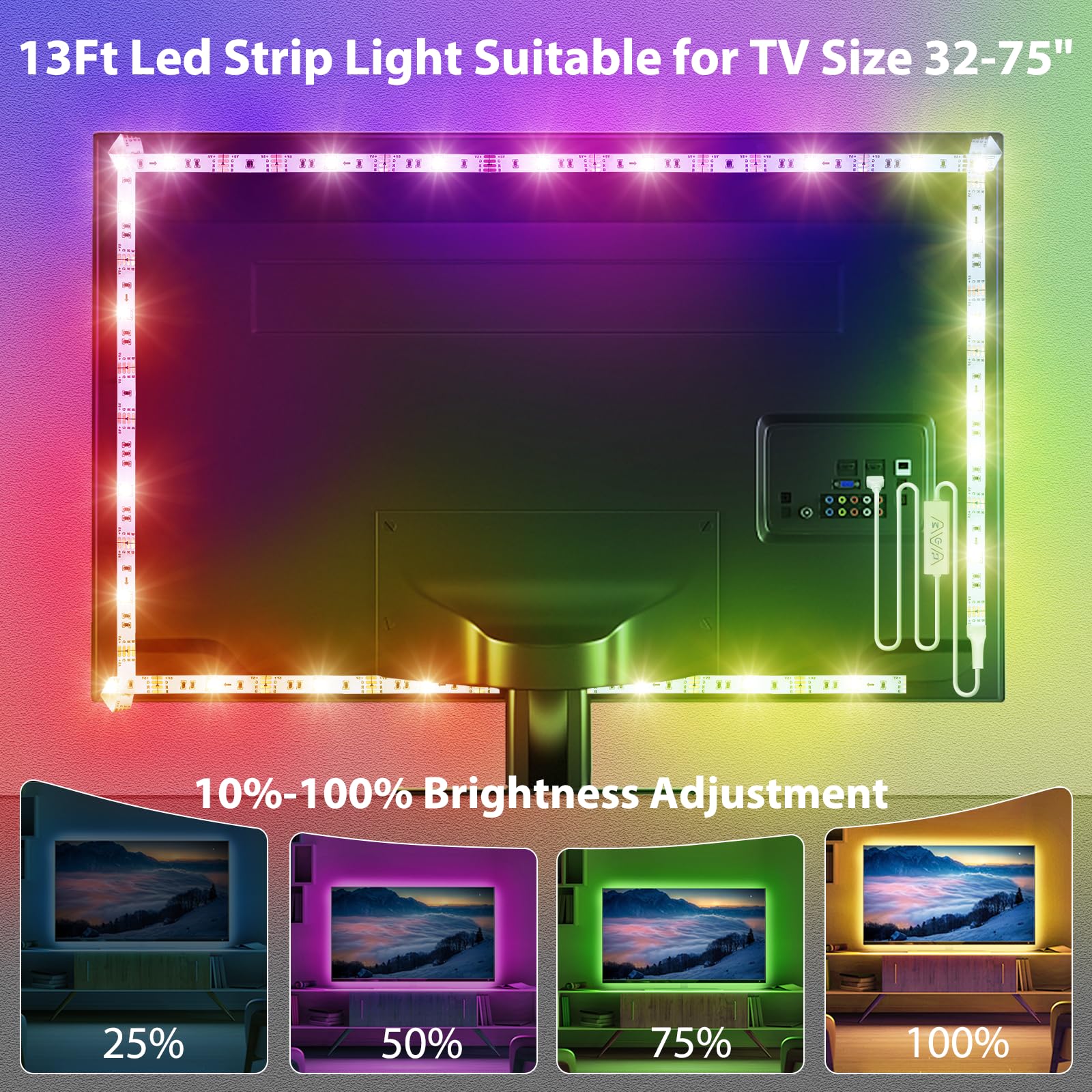 HOUHUI LED Light Strip for 32-65In TV,2Pcs 4M RGB LED Strip Lights for ...