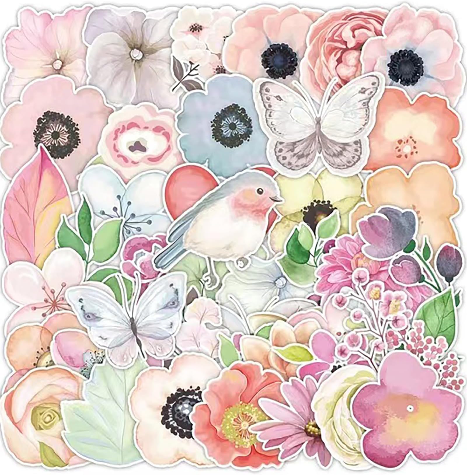 Amazon.com: SHIDESHIN Cute Flower Stickers 50 Pcs Kawaii Floral Vinyl ...