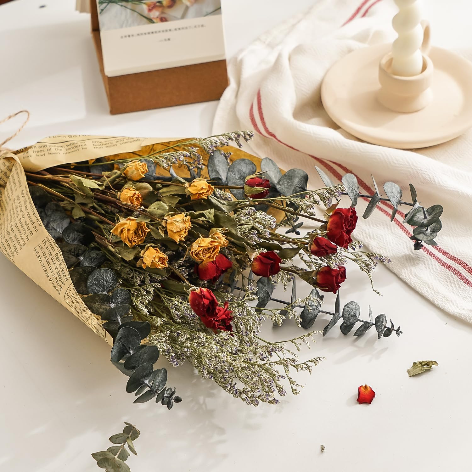 Amazon.com: TEWEIQI Dried Rose Flower Bouquet with Eucalyptus, Babies ...
