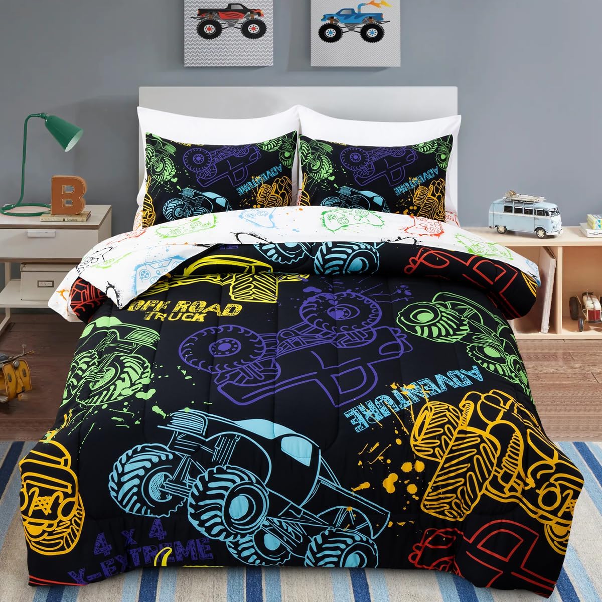 Amazon.com: Holawakaka Boys Full Size Off-Road Racing Truck Print ...