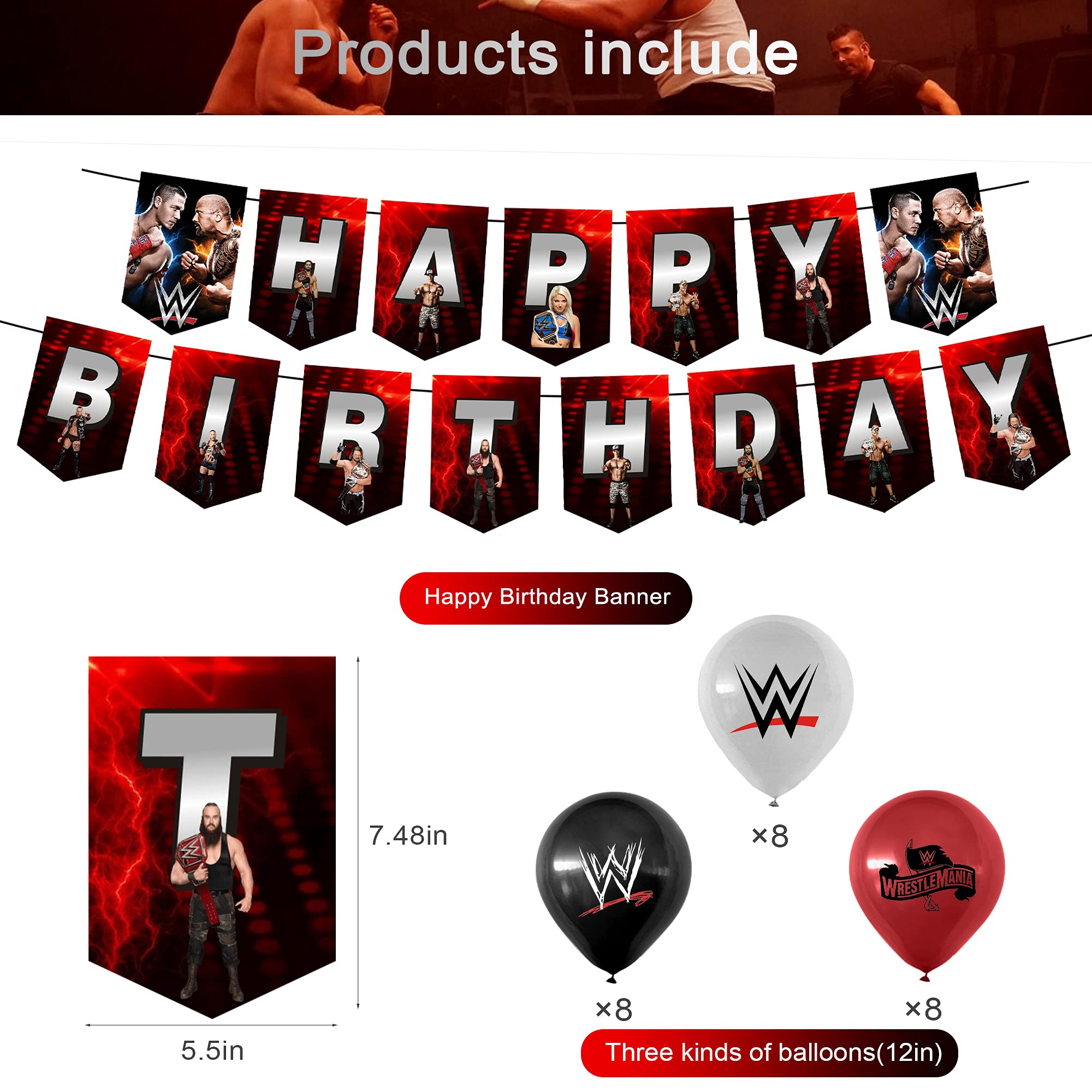 66 Pcs Wwe Boxing Match Birthday Party Supplies, Boxing Match Birthday ...