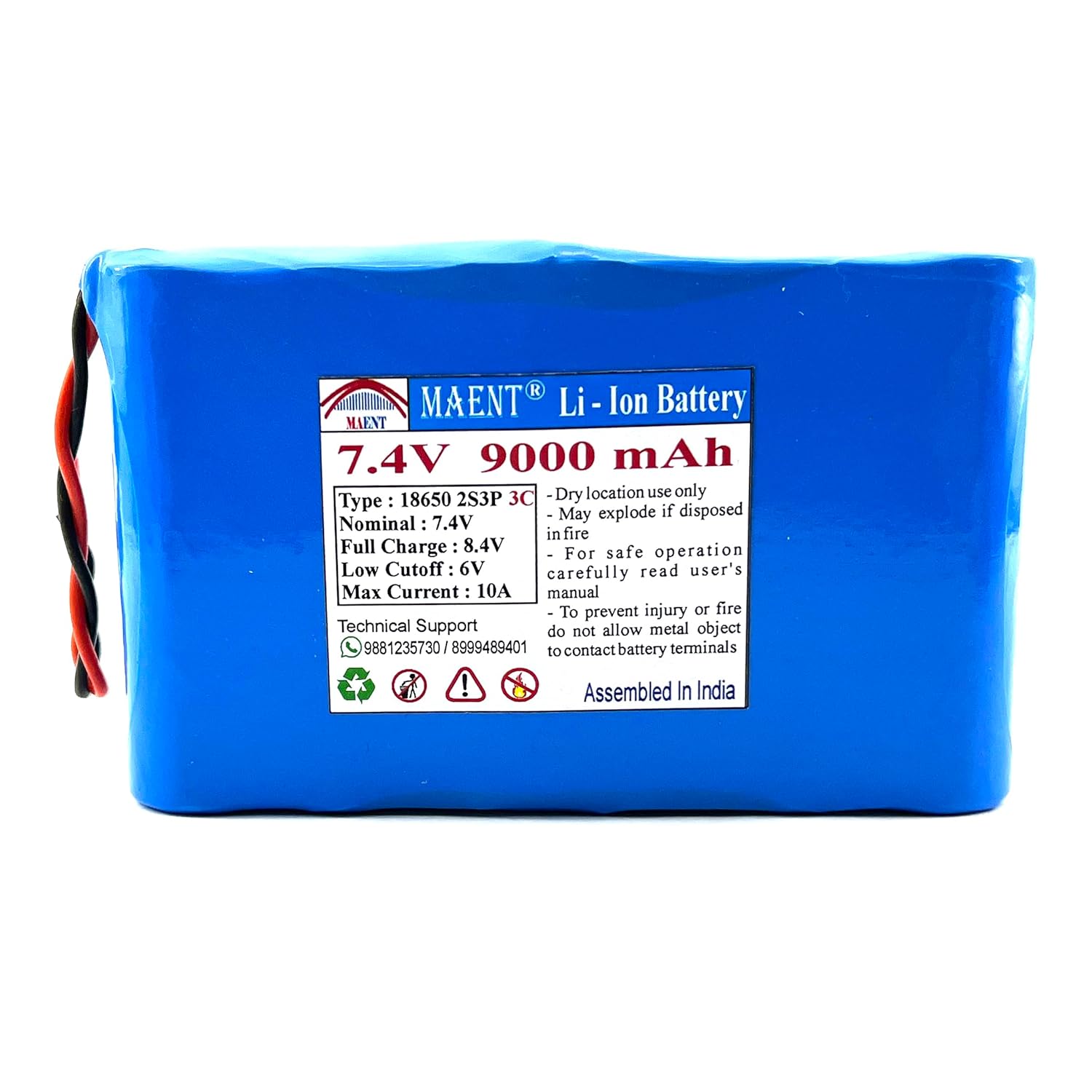MAENT® 7.4V 18650 Lithium ion Rechargeable Battery 2S3P 2 Wire Dc Deans ...