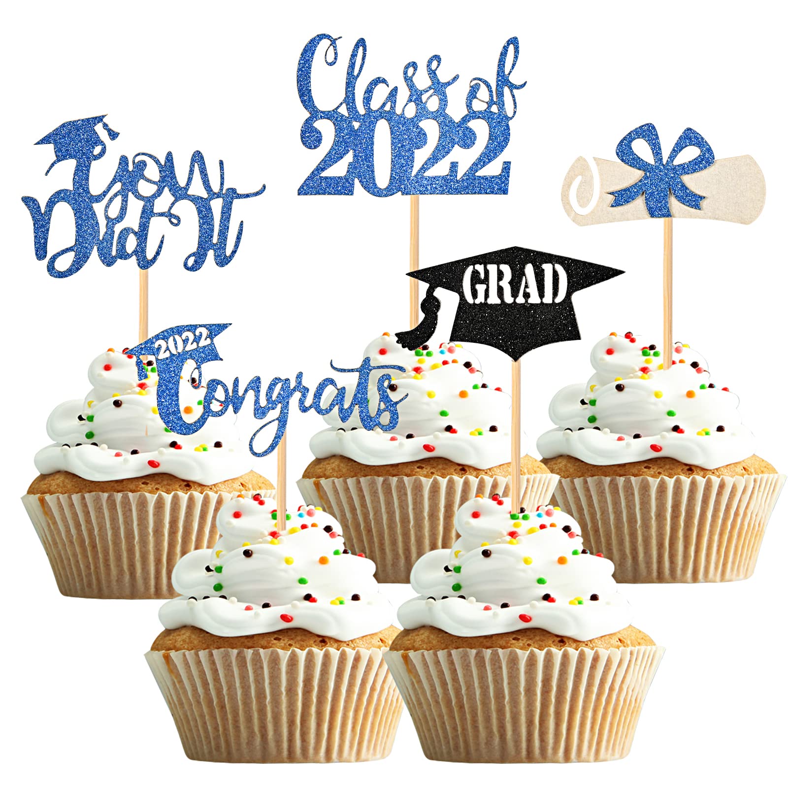 40pcs 2022 Graduation Theme Cupcake Toppers Glitter Class Of 2022 ...