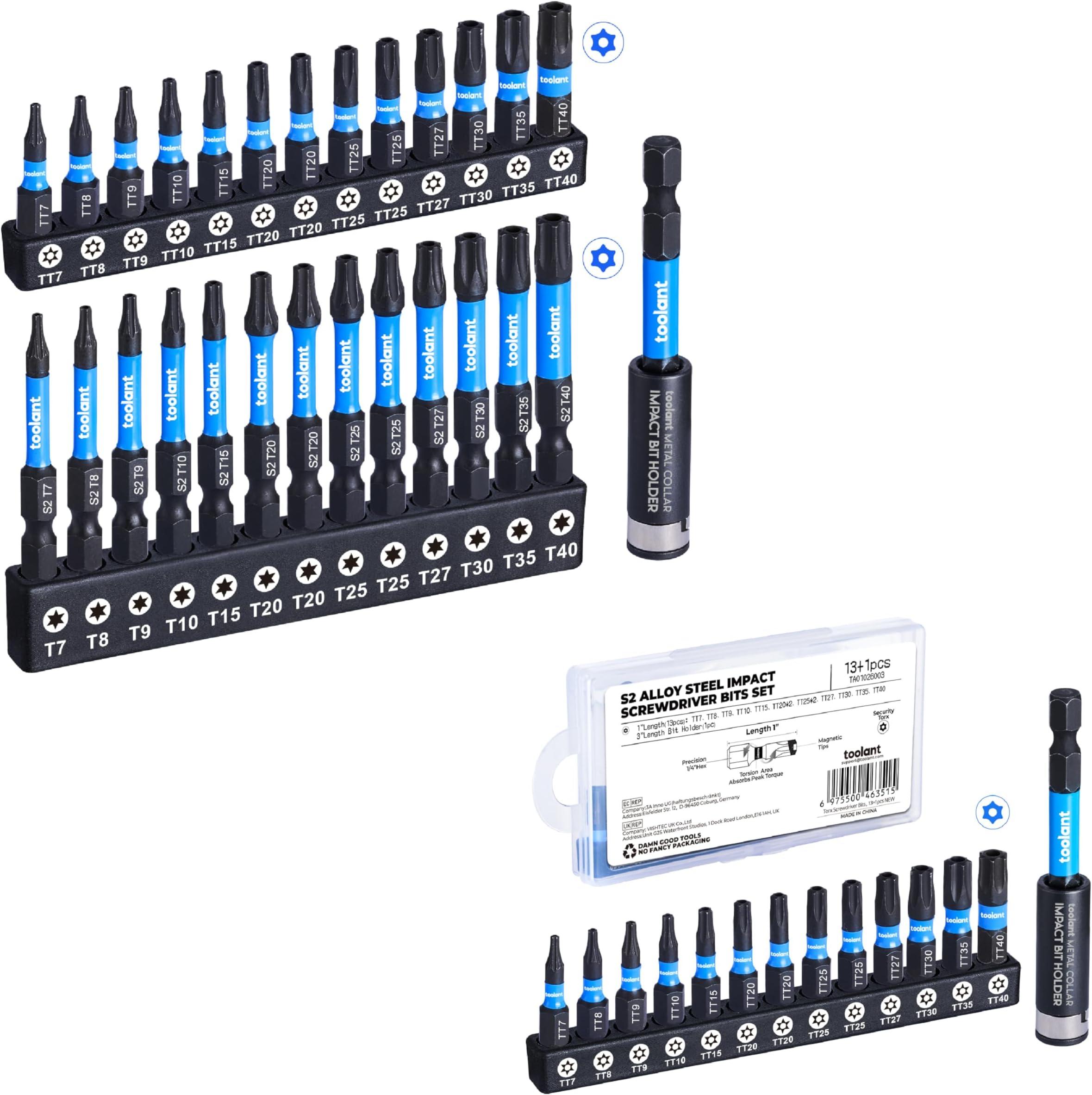 toolant Impact Torx Bit Set 27pcs (TT7-TT40)&1” 13+1pcs (TT7-TT40),S2 ...