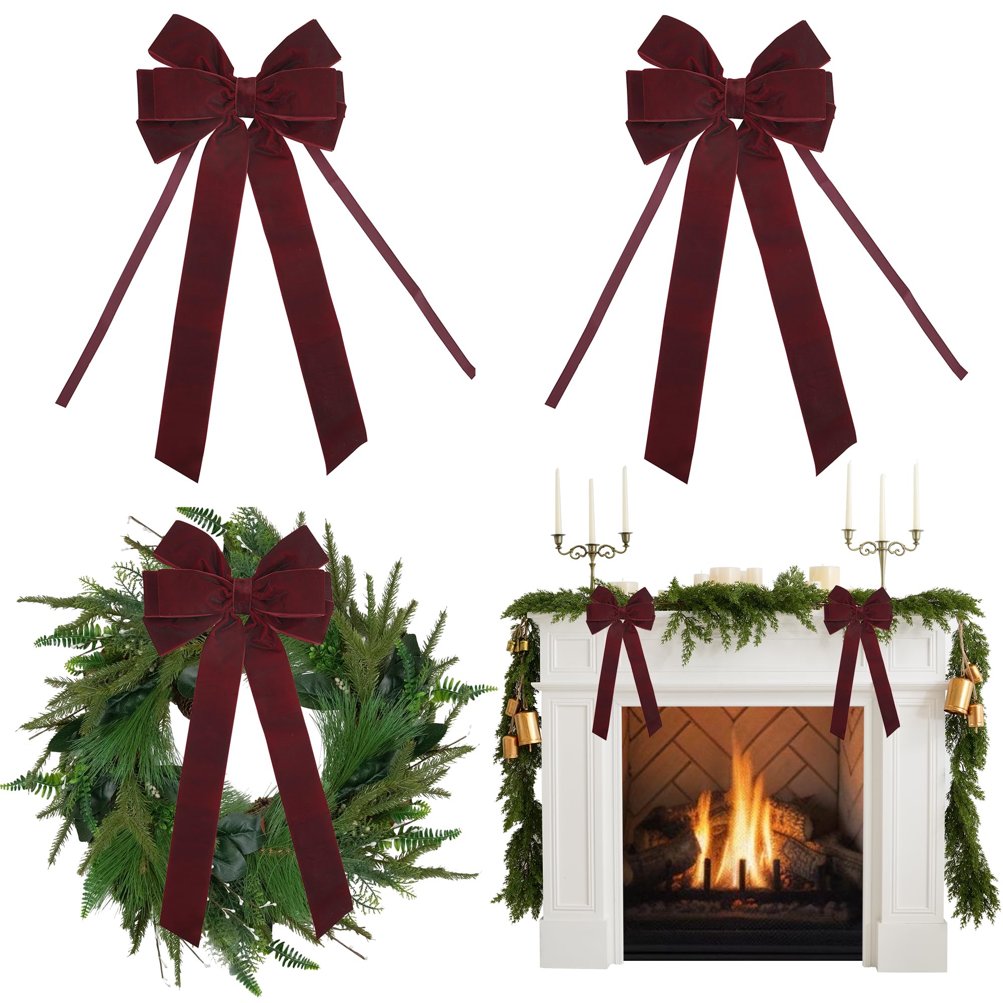 Amazon.com: AIMUDI Burgundy Velvet Bows 6.5" x 15" Christmas Bows for ...