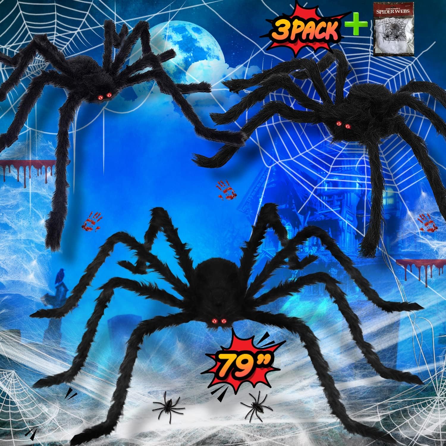 Amazon.com: Halloween Decorations Giant Spiders 3 Pack 79", 49", 36 ...