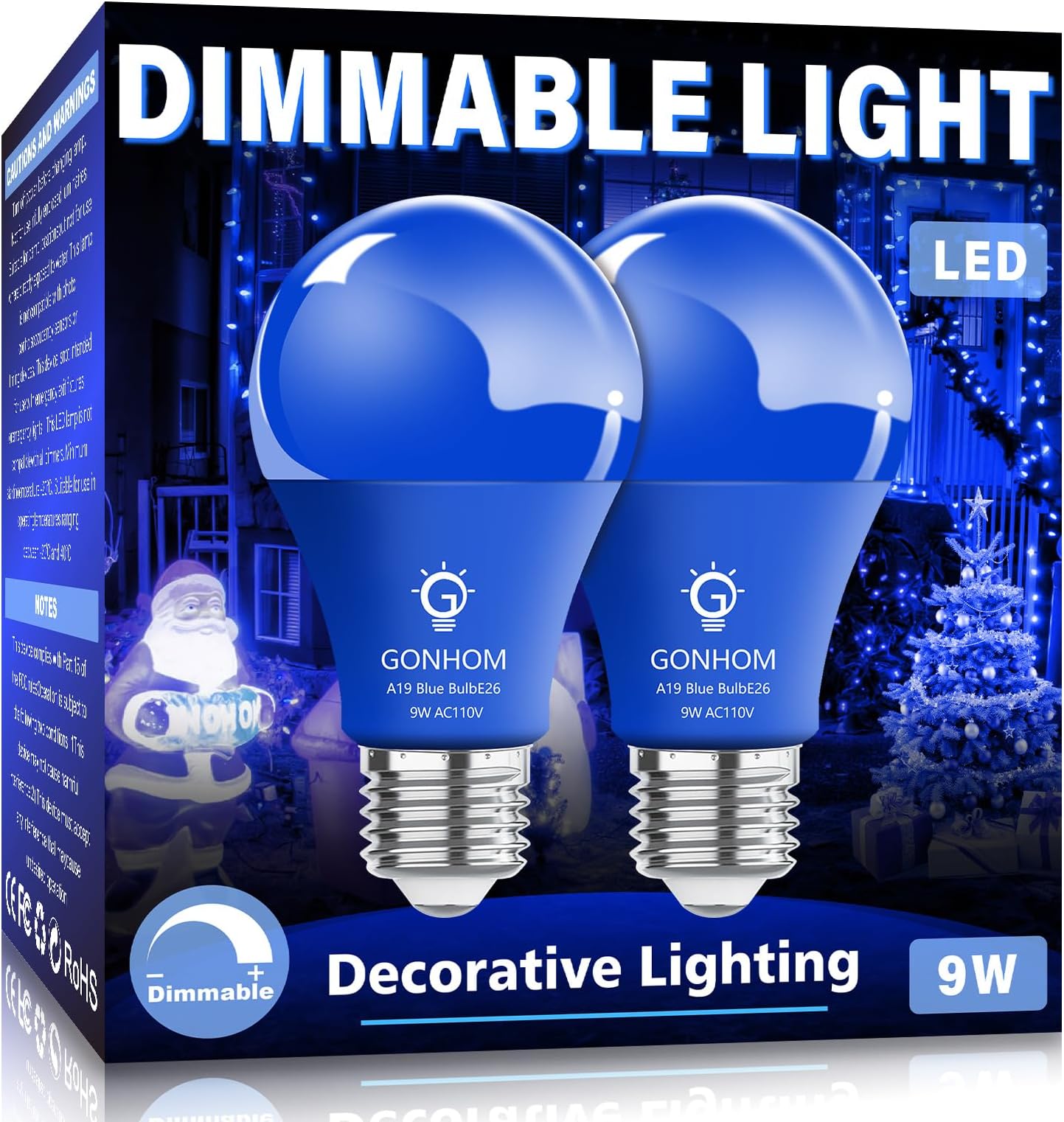 LED Blue Color Light Bulb - A19 E26 Base Blue Bulbs 9W (60W Equivalent ...