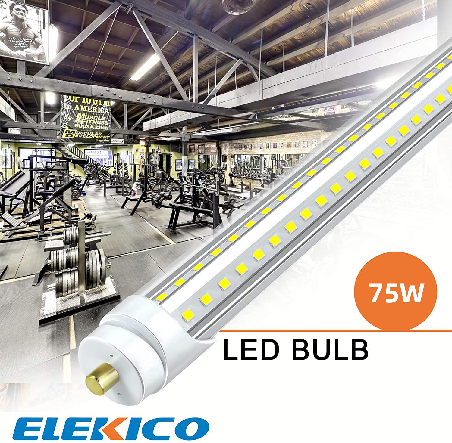 ELEKICO 8FT LED Bulbs, 5000K 75W 9500LM 8FT Led Shop Light Bulbs, FA8 ...