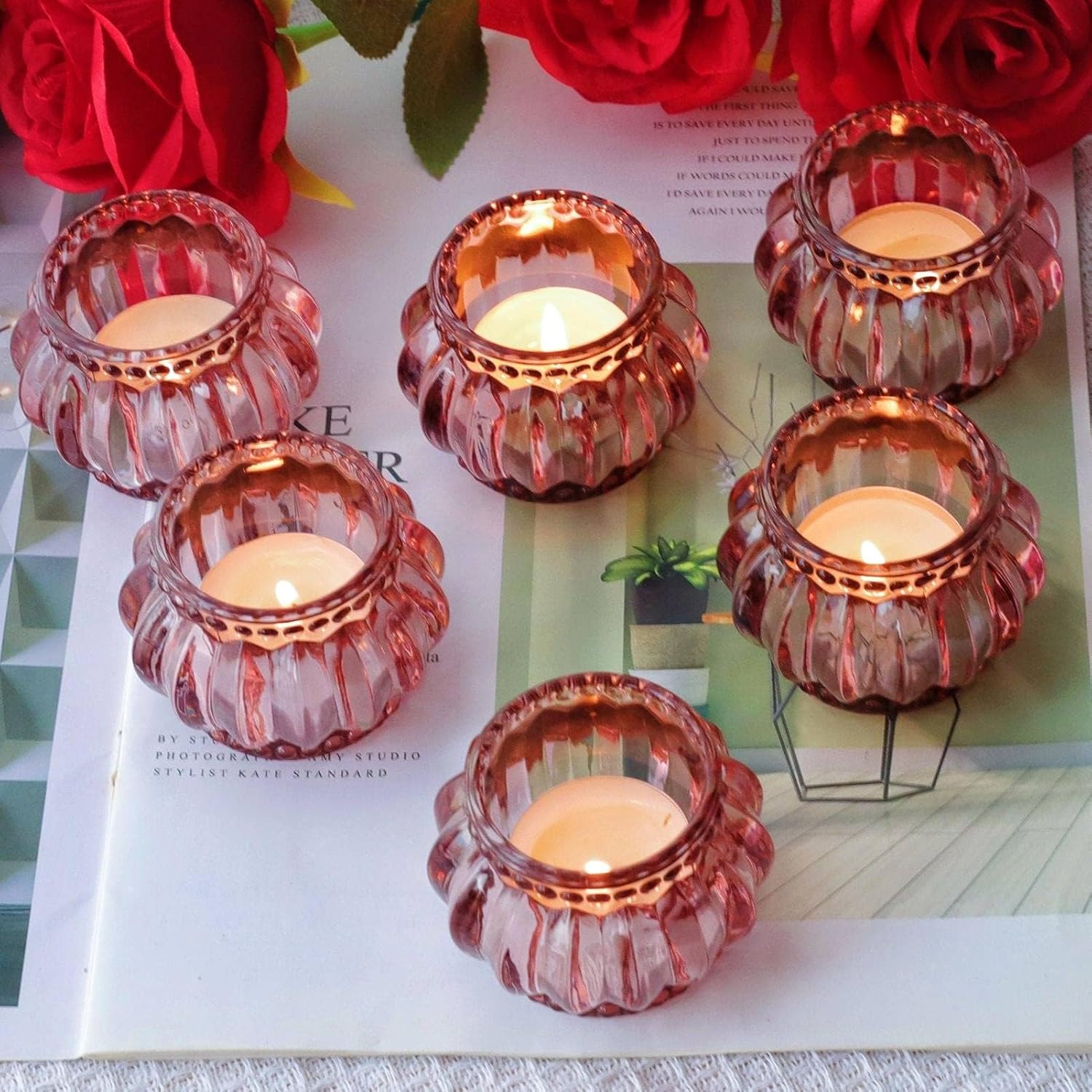 Amazon.com: Woho 12pcs Rose Gold Tea Lights Candle Holder for Wedding ...