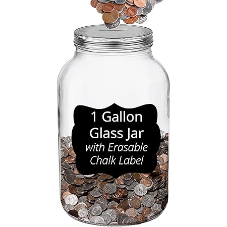 Amazon.com: Large Coin Bank Jar with Slotted Gold Lid Holds Over $1,450 ...