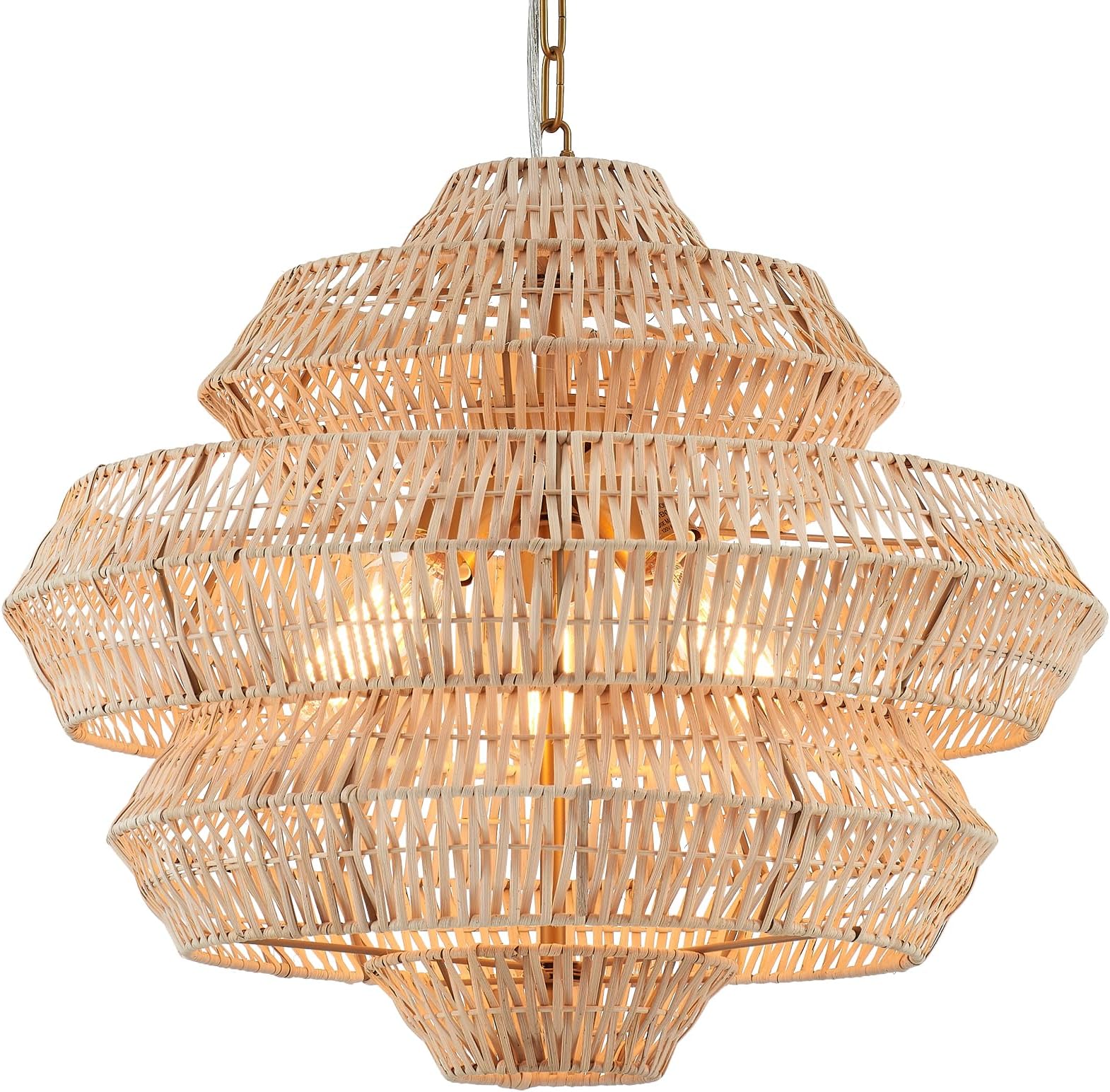 ELYCCUPA 22” Hand Woven Rattan Chandelier 5 Round Adjustable Boho ...