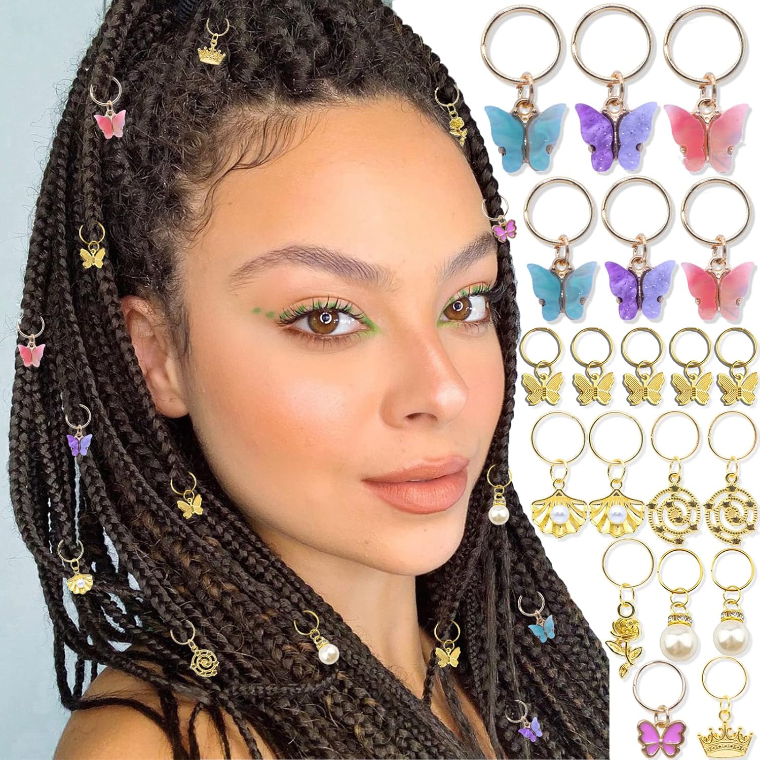 Amazon.com: NAISKA 20Pcs Gold Butterfly Braid Clips Pearl Shiny Loc ...