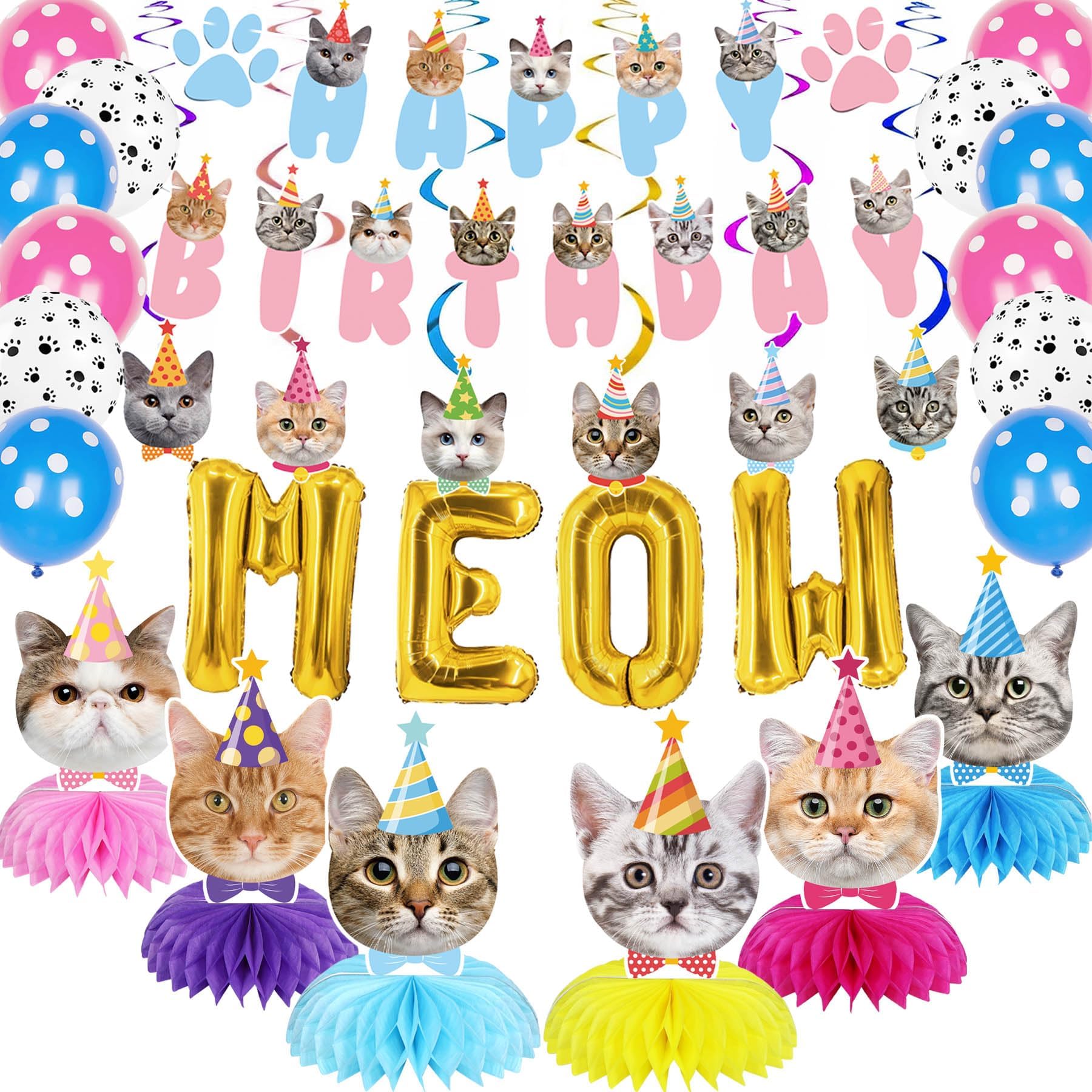 Amazon.com: GOYOSWA Cat Birthday Party Supplies Cat Birthday Party ...