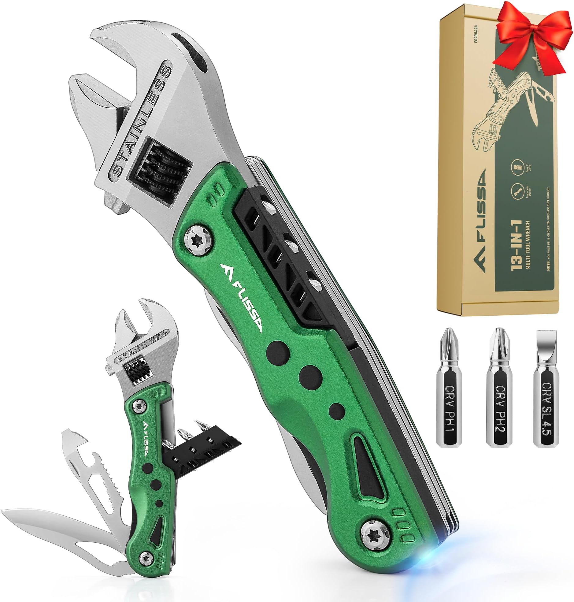 FLISSA 13-in-1 Multi Tool Wrench, Stainless Steel Multitool Adjustable ...