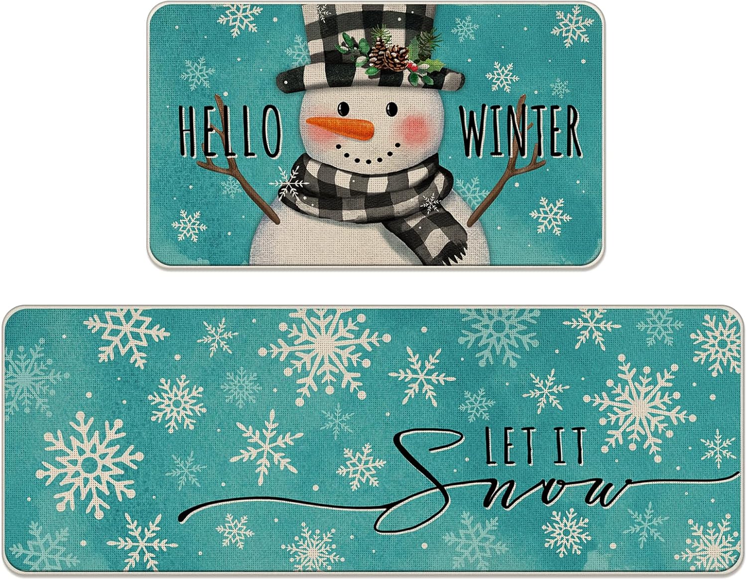 Amazon.com: Tailus Hello Winter Snowman Blue Teal Kitchen Rugs Set of 2 ...
