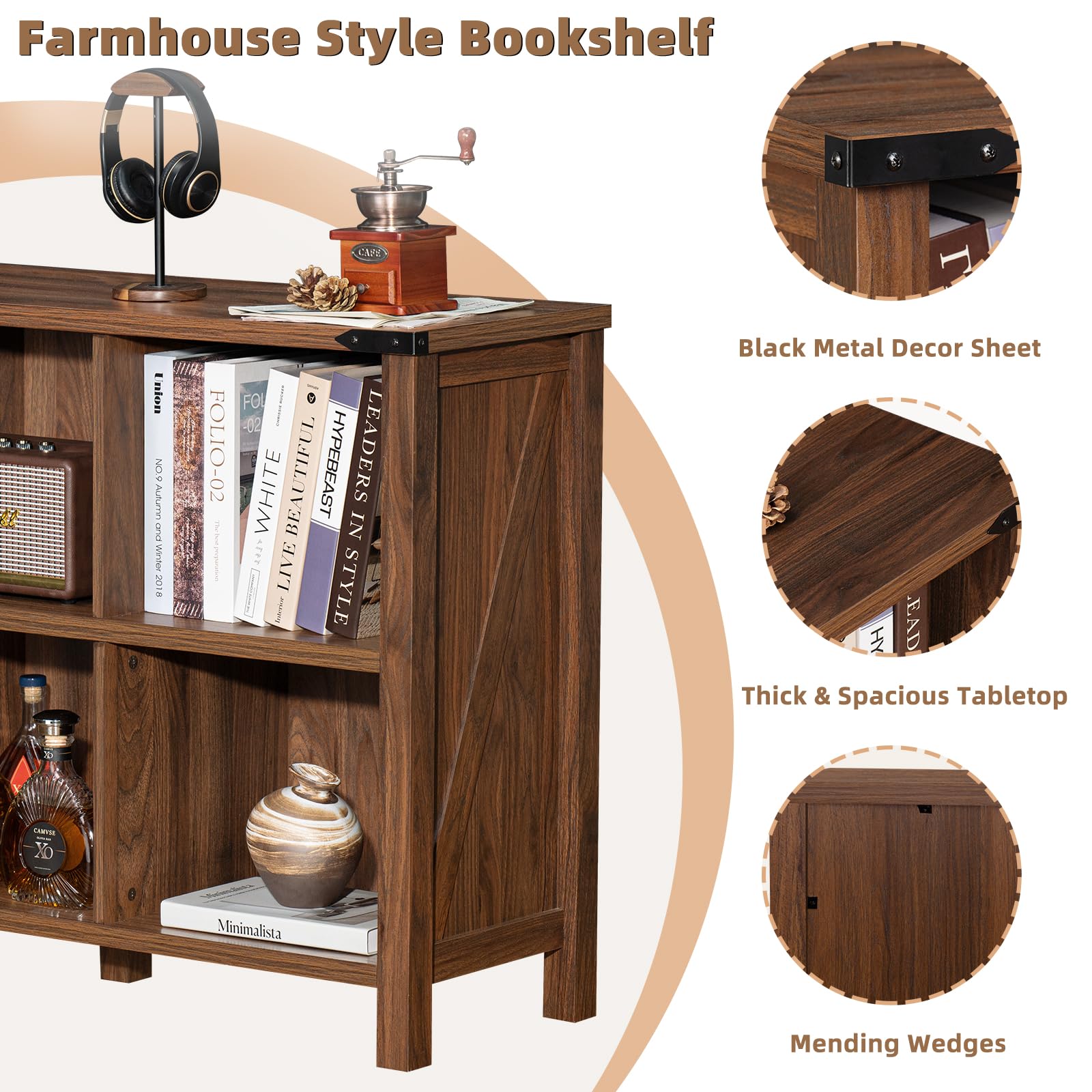Snapklik.com : Joaxswe Farmhouse 6 Cube Book Shelf, Wood 3 Tier Storage ...