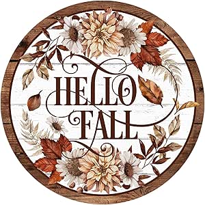 Amazon.com: Vintage Metal Tin Sign - Hello Fall Pumpkin - Round Sign ...