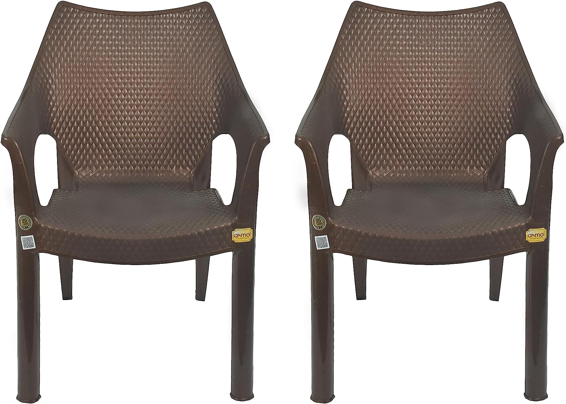 Anmol Plastic Chairs Plastic Vintage Arm Rest Chair (Brown), 2 Pieces ...