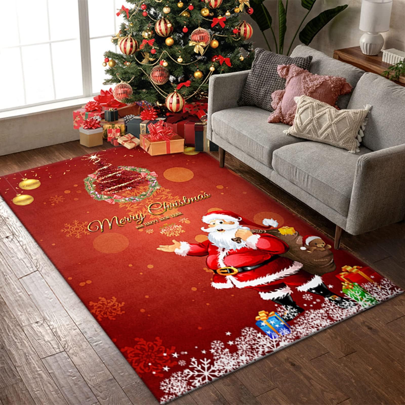 Amazon.com: ALAZA Christmas Tree Snowy Santa Claus Non Slip Area Rug 5 ...