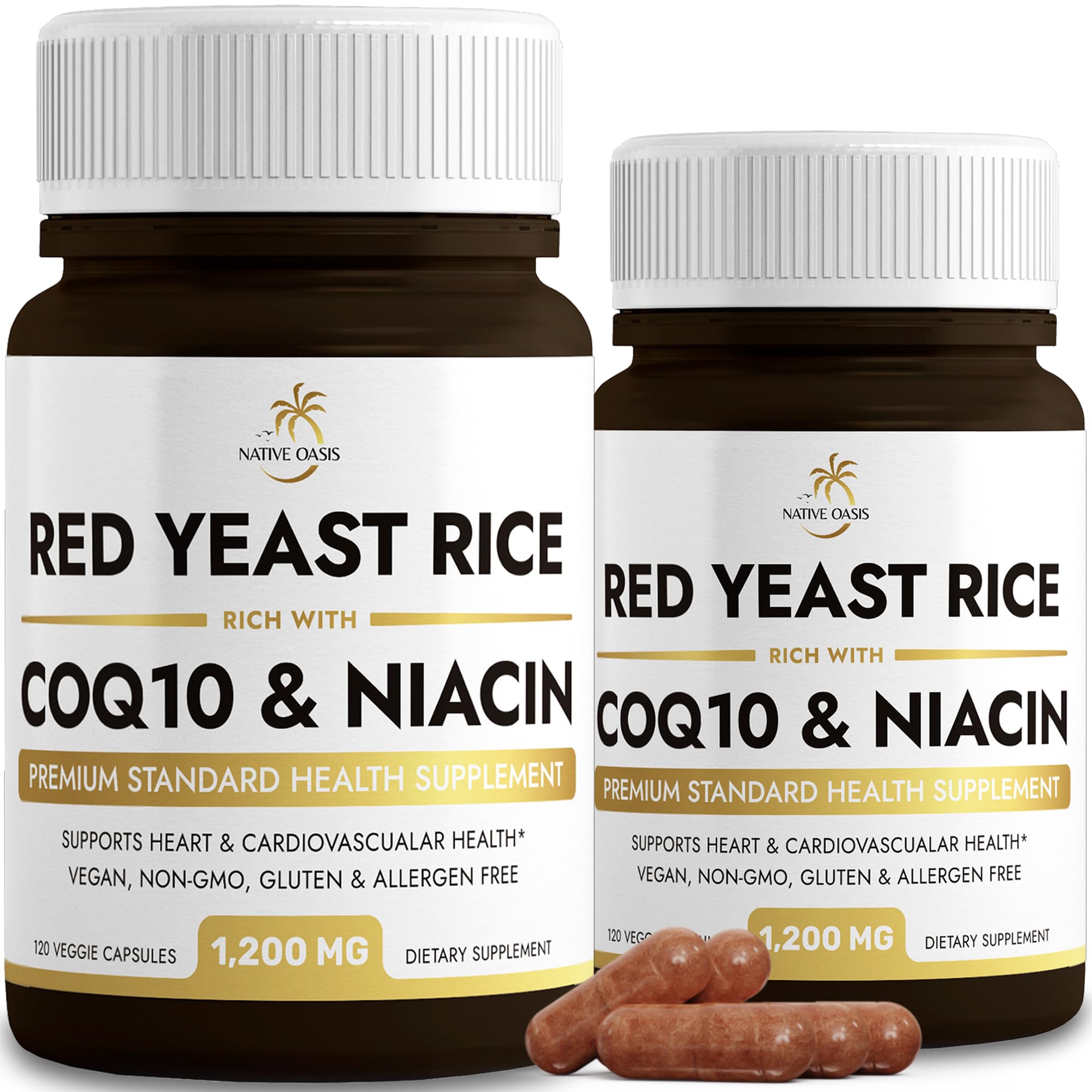 Amazon.com: NATIVE OASIS (2 Bottles) Red Yeast Rice 1,200 mg. Capsules ...