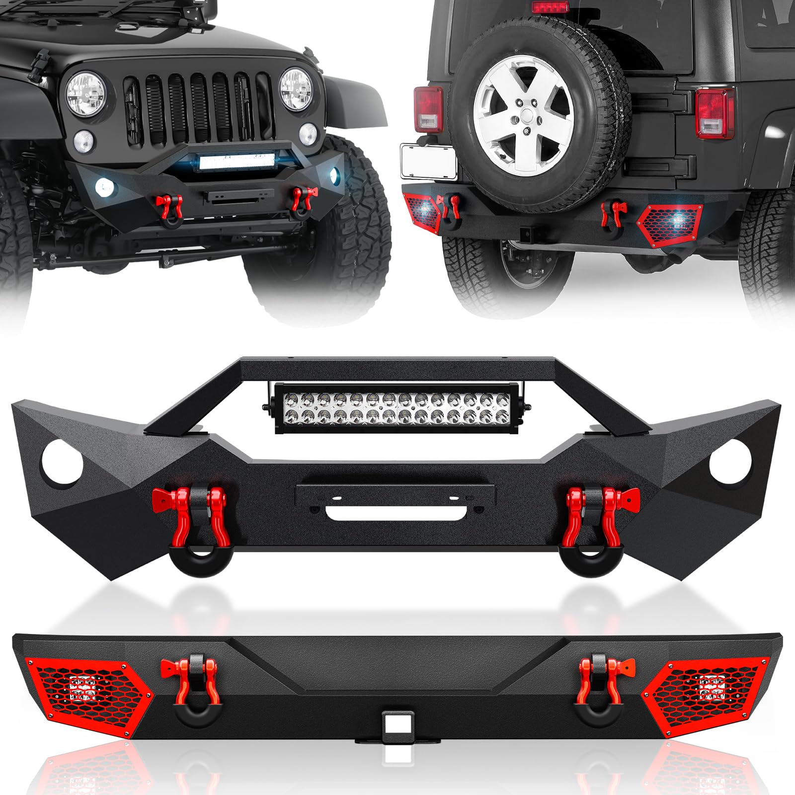 Amazon.com: YZONA Front & Rear Bumper Compatible with 2007-2018 Jeep ...