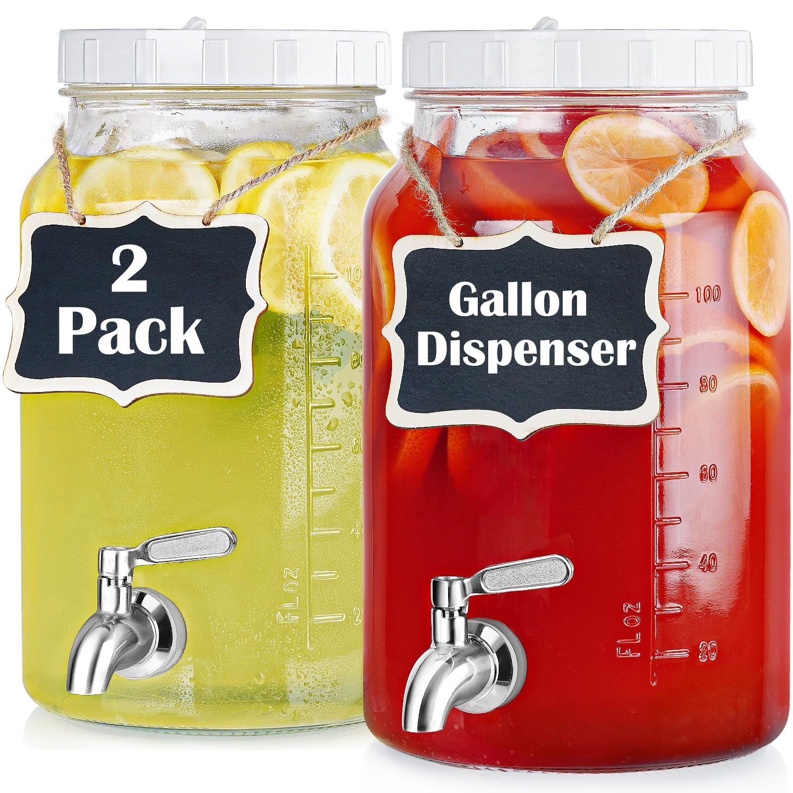 Amazon.com | 2 Pack 1 Gallon Glass Drink Dispensers for Parties. Glass ...