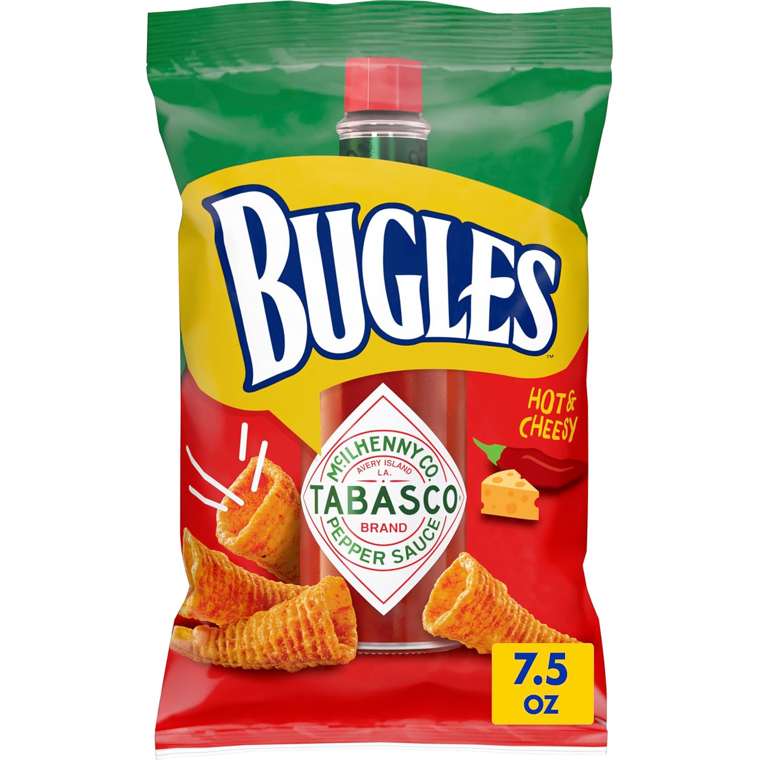 Amazon.com: Bugles Tabasco Flavored Crispy Corn Snacks, Hot and Cheesy, 7.5 oz